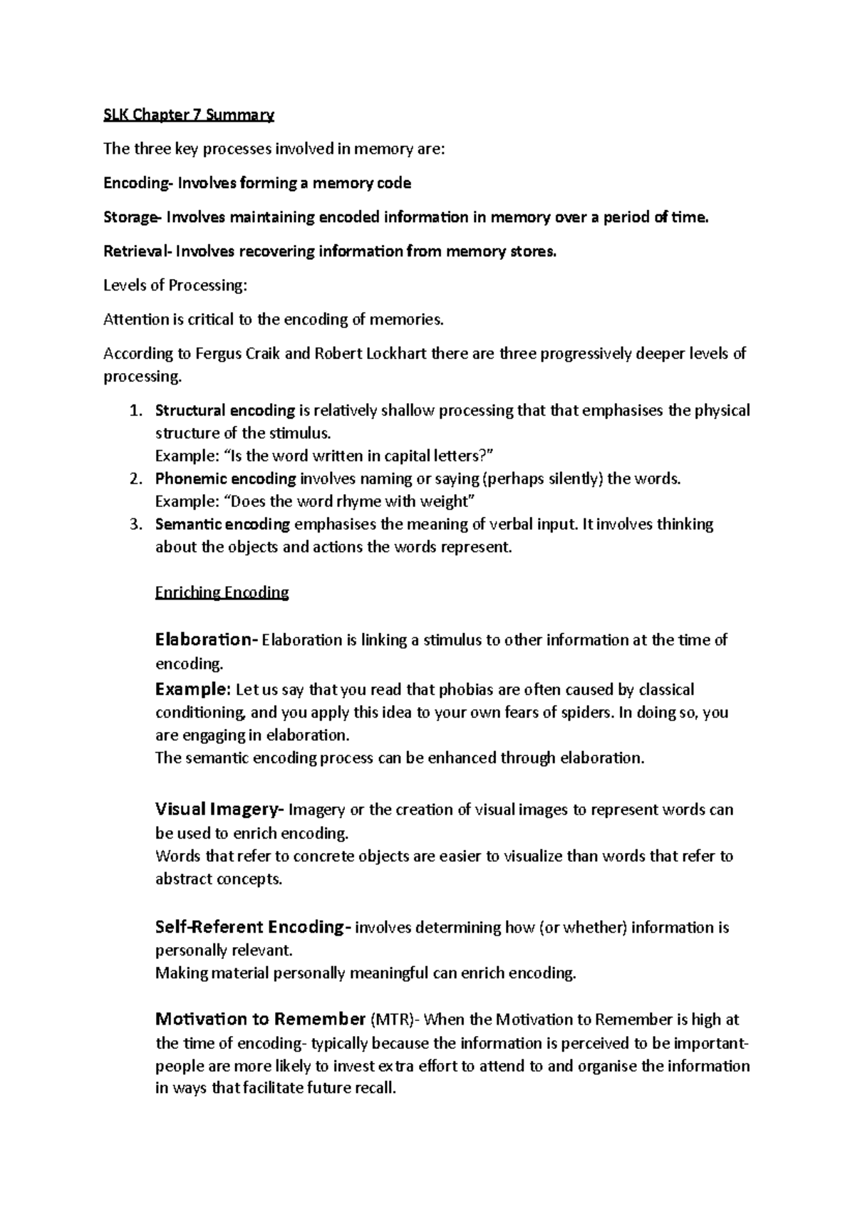 Slk Chapter 7 Summary Slk Notes For Chap7 Slk Chapter 7 Summary The Three Key Processes
