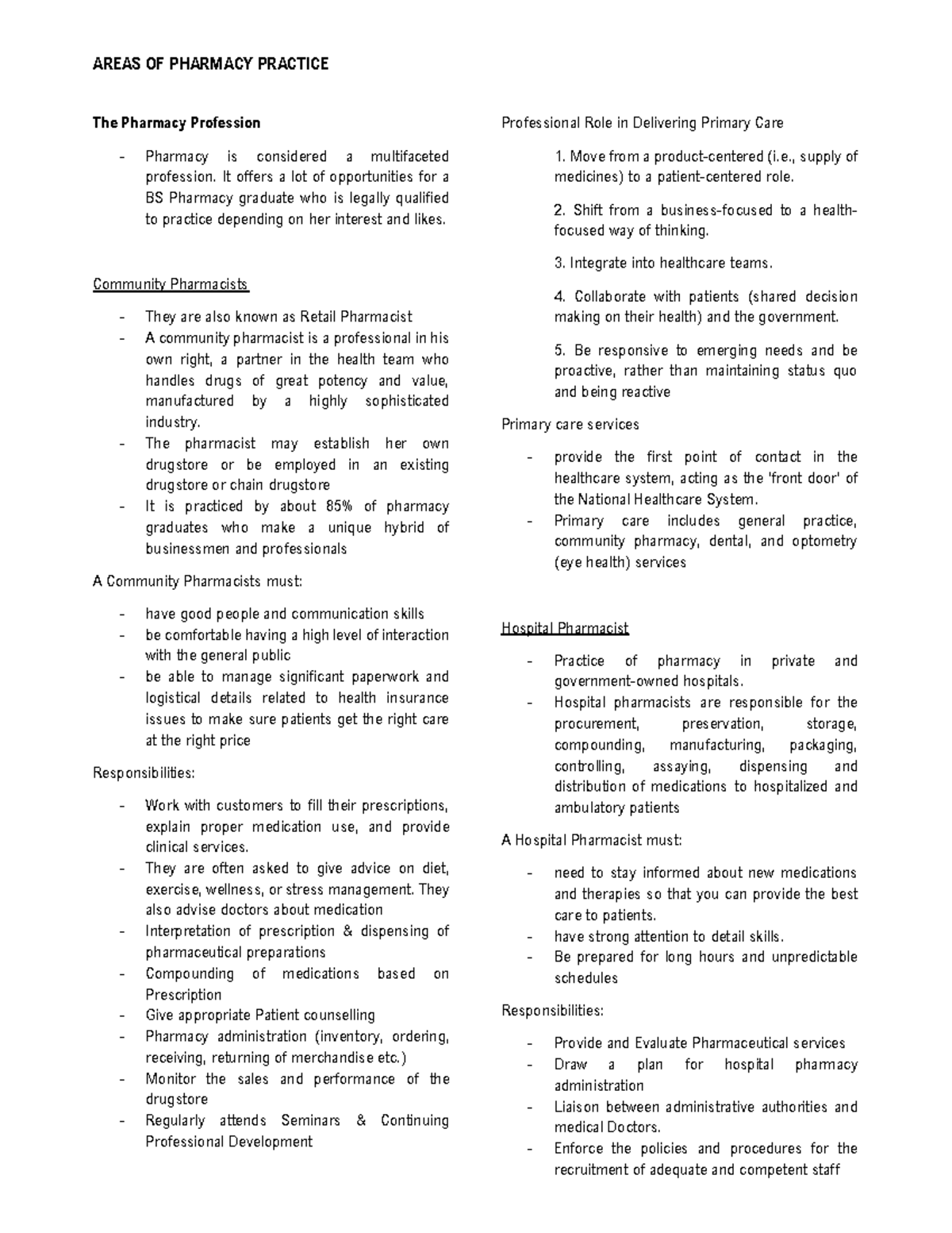 Perspectives In Pharmacy Practice Finals Reviewer AREAS OF PHARMACY perspectives-in-pharmacy-practice-finals-reviewer-areas-of-pharmacy