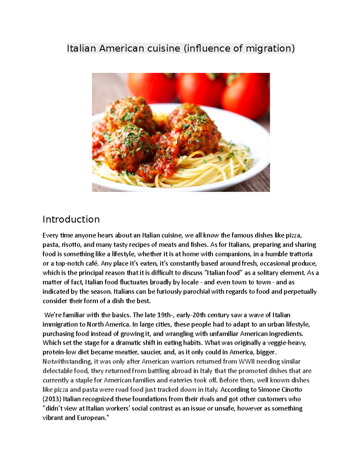 Italian American cuisine assesment 1 - Italian American cuisine ...