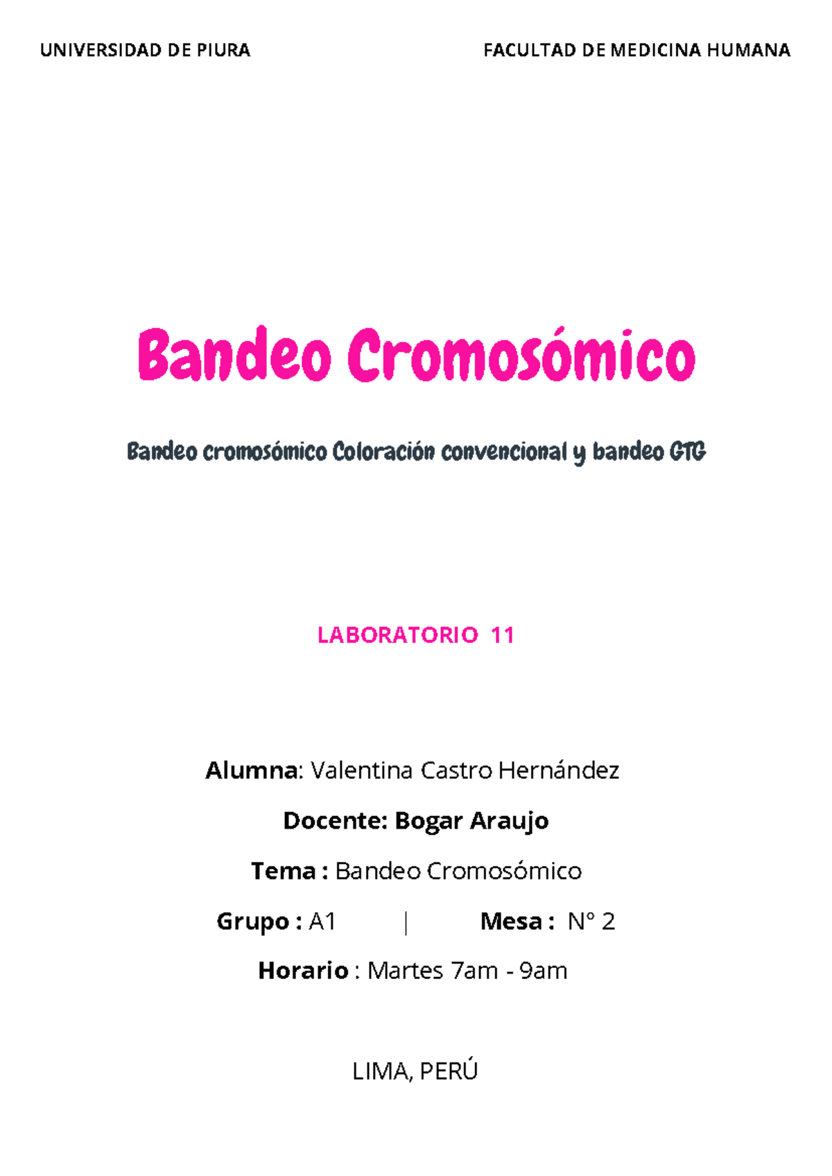 Bandeo Cromosómico - ####### UNIVERSIDAD DE PIURA FACULTAD DE MEDICINA ...