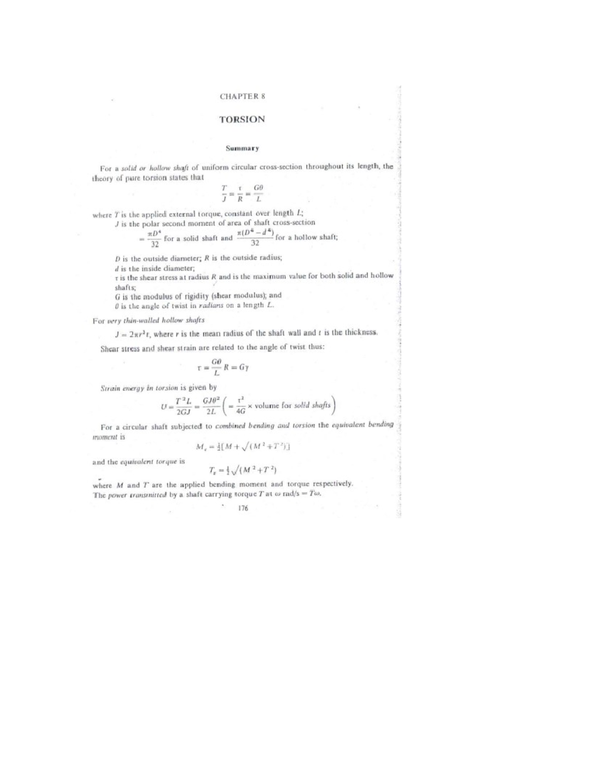 Solid Ia Torsion and shells - CHAPTER 8 TORSION Summary For a solid or ...