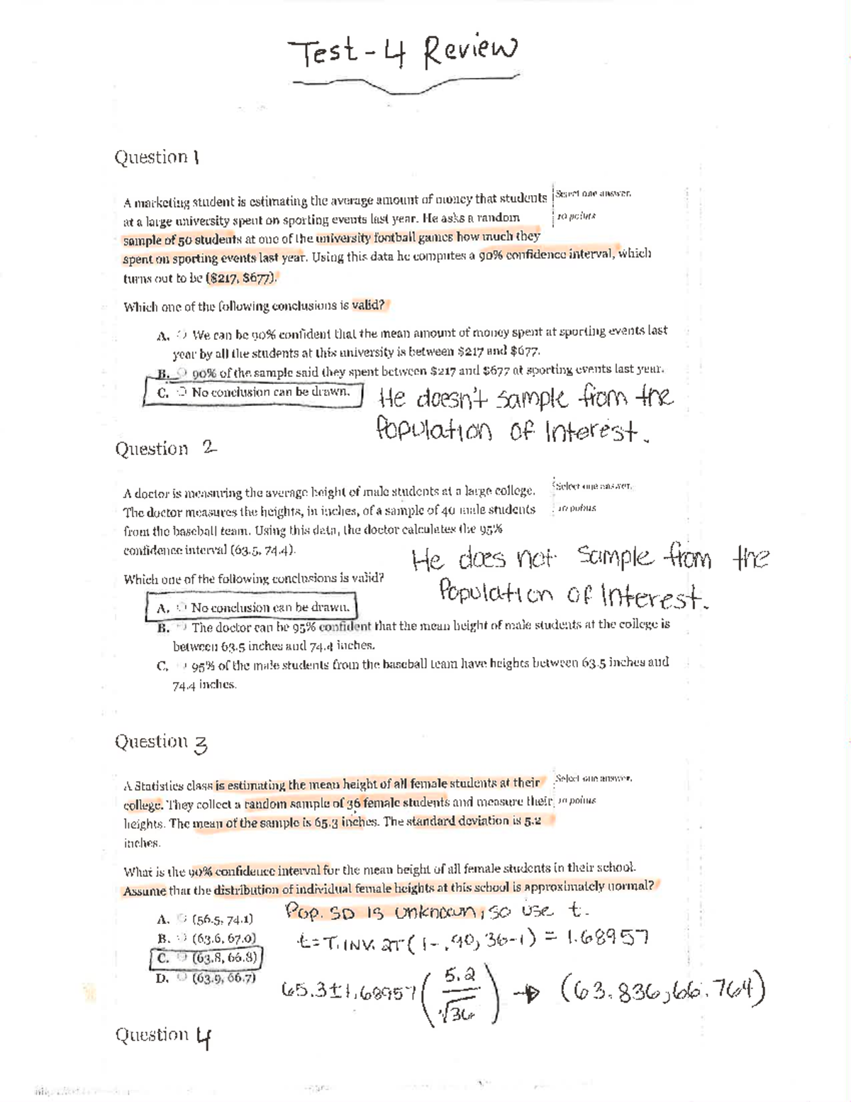 Test 4 Review MATH - MATH 1070 - Studocu