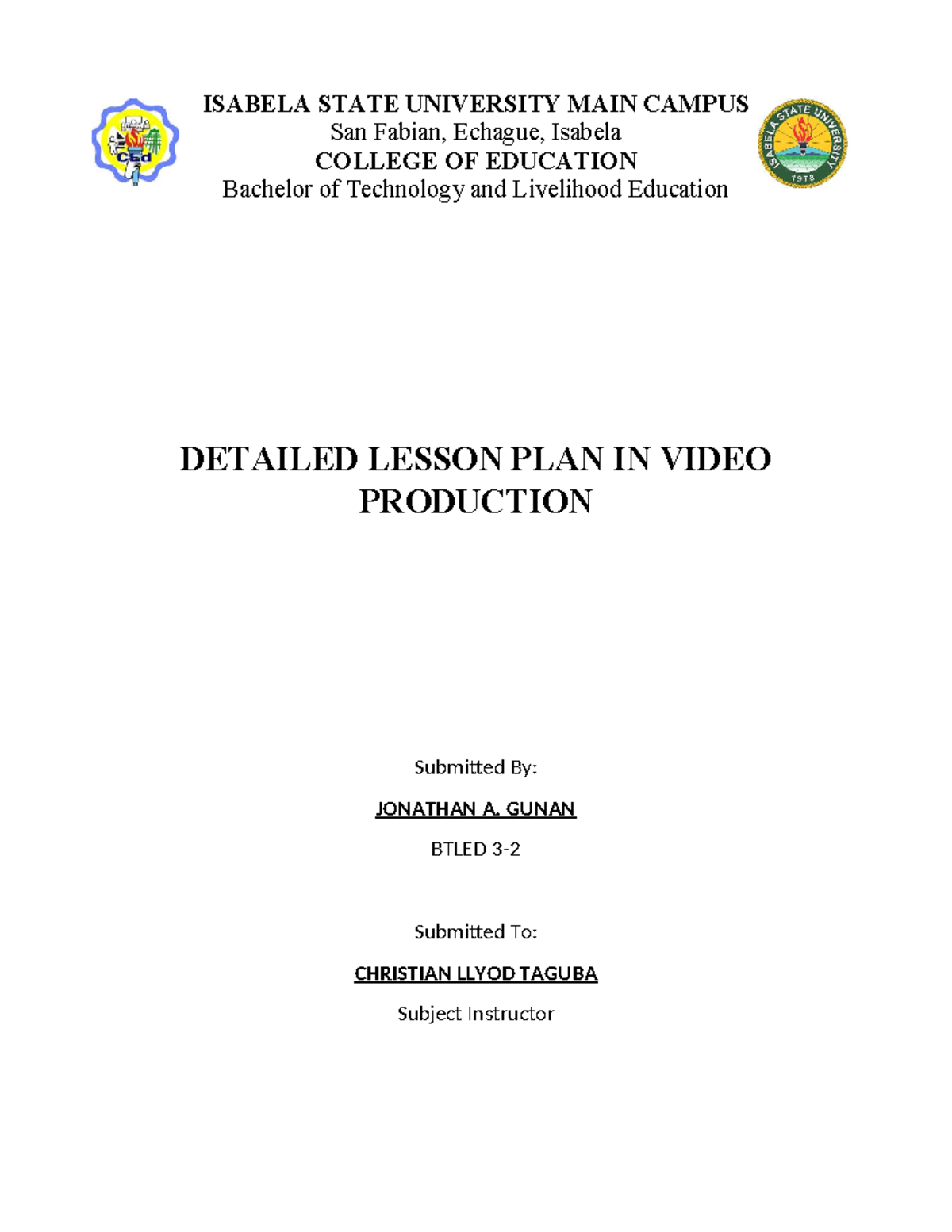 Detailed Lesson PLAN IN ICT Jonathan Gunan - ISABELA STATE UNIVERSITY ...