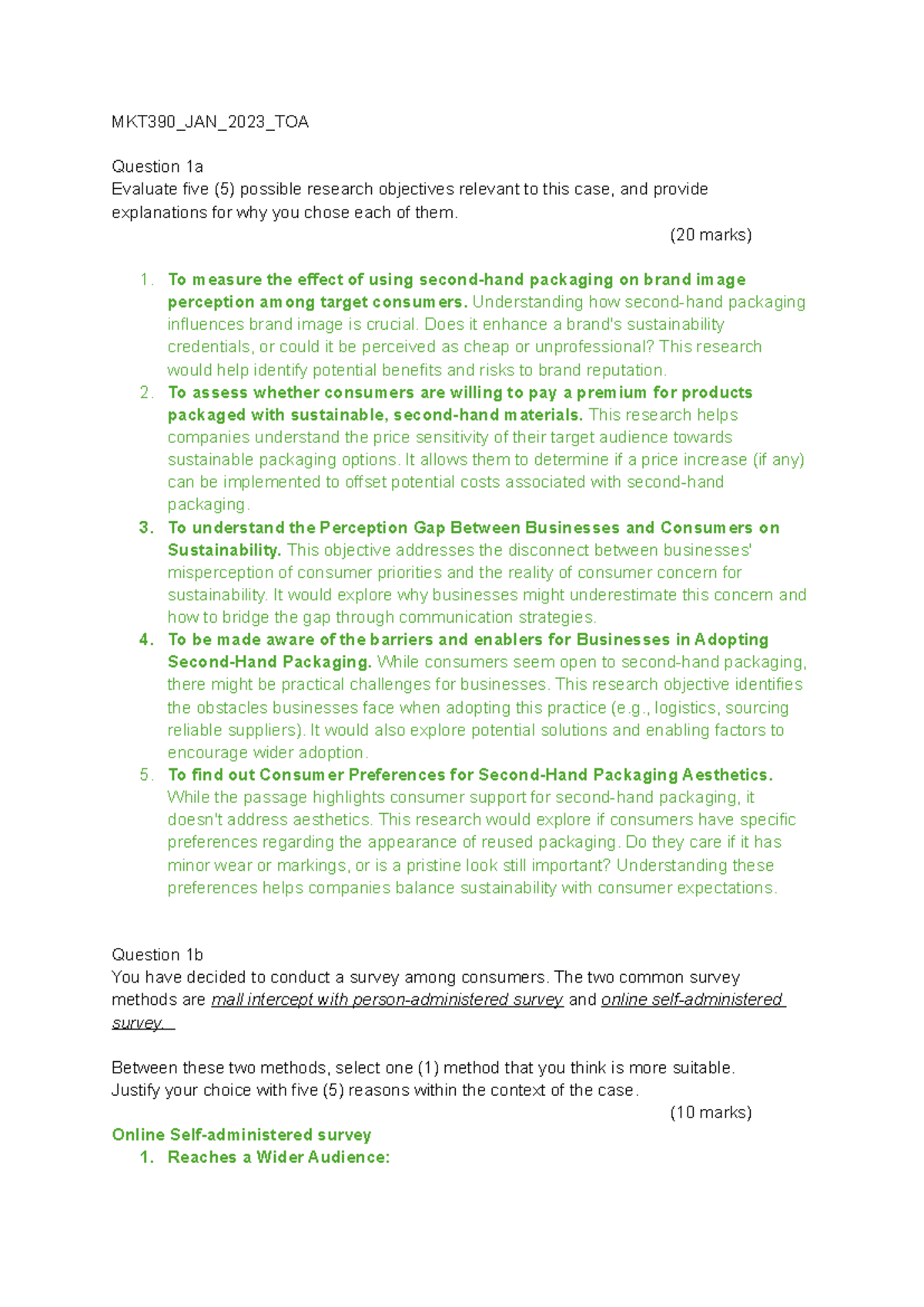 MKT390 JAN 2023 TOA - MKT390_JAN_2023_TOA Question 1a Evaluate five (5 ...