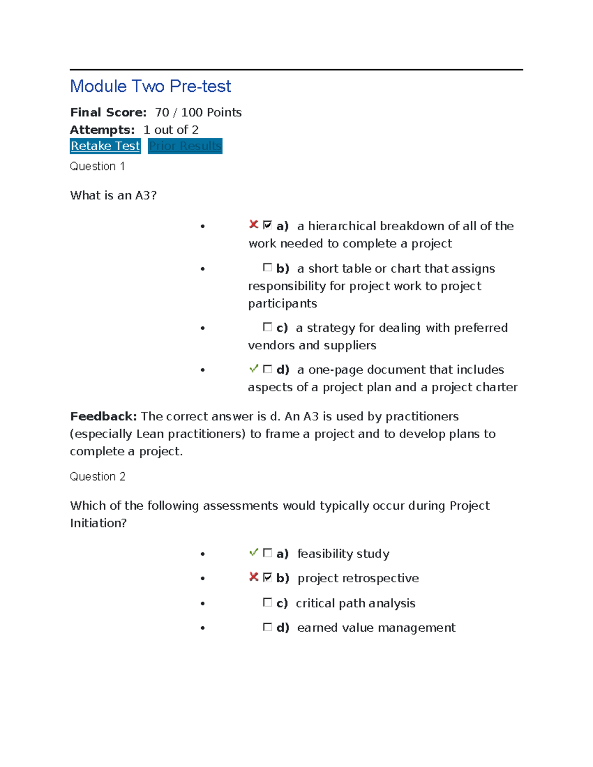 Module Two Pretest - Module Two Pre-test Final Score: 70 / 100 Points ...
