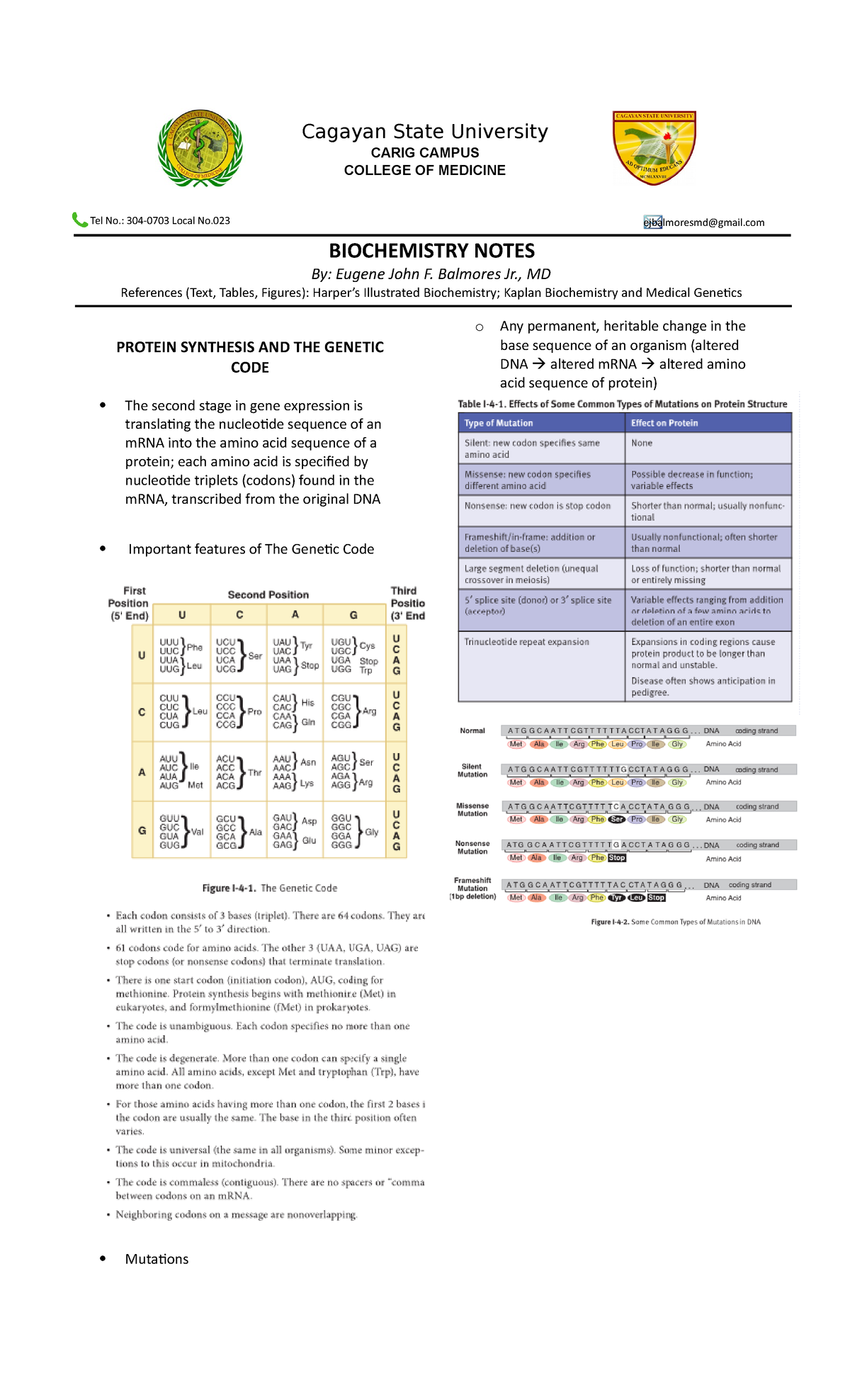 Protein Synthesis and the Genetic Code - Cagayan State University CARIG ...