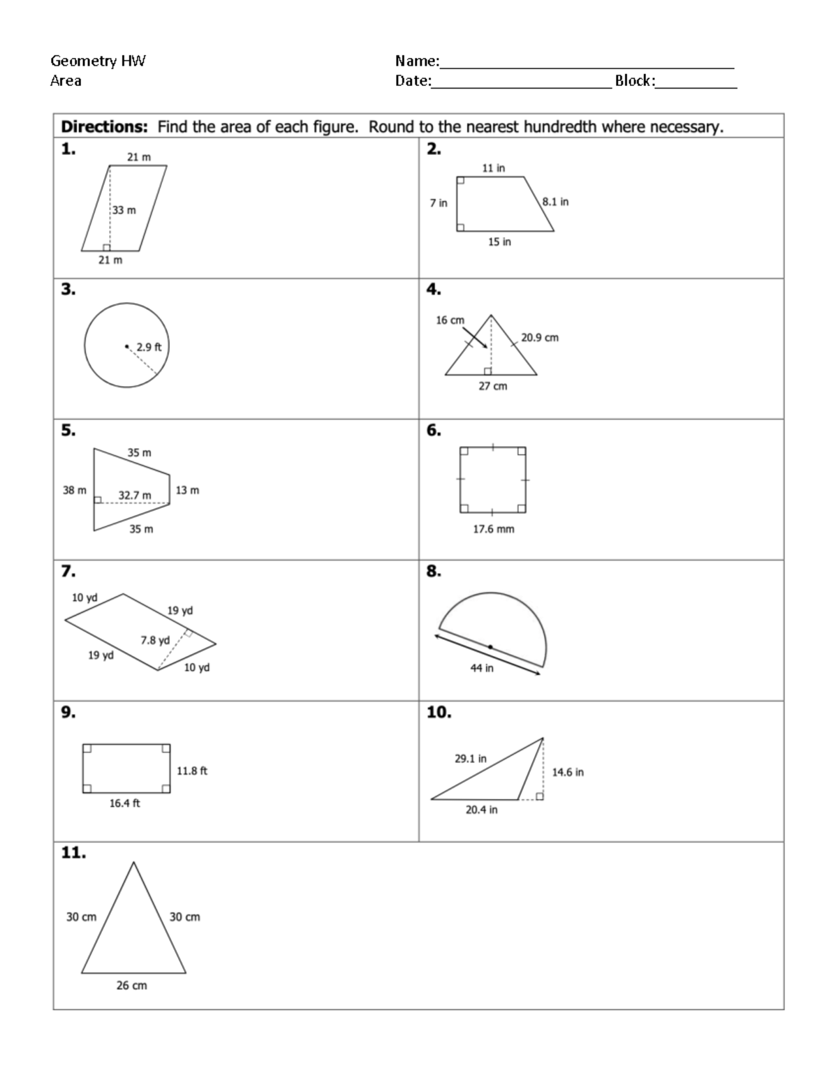 B - Area and Apothem HW - asd - Geometry - Geometry HW Name