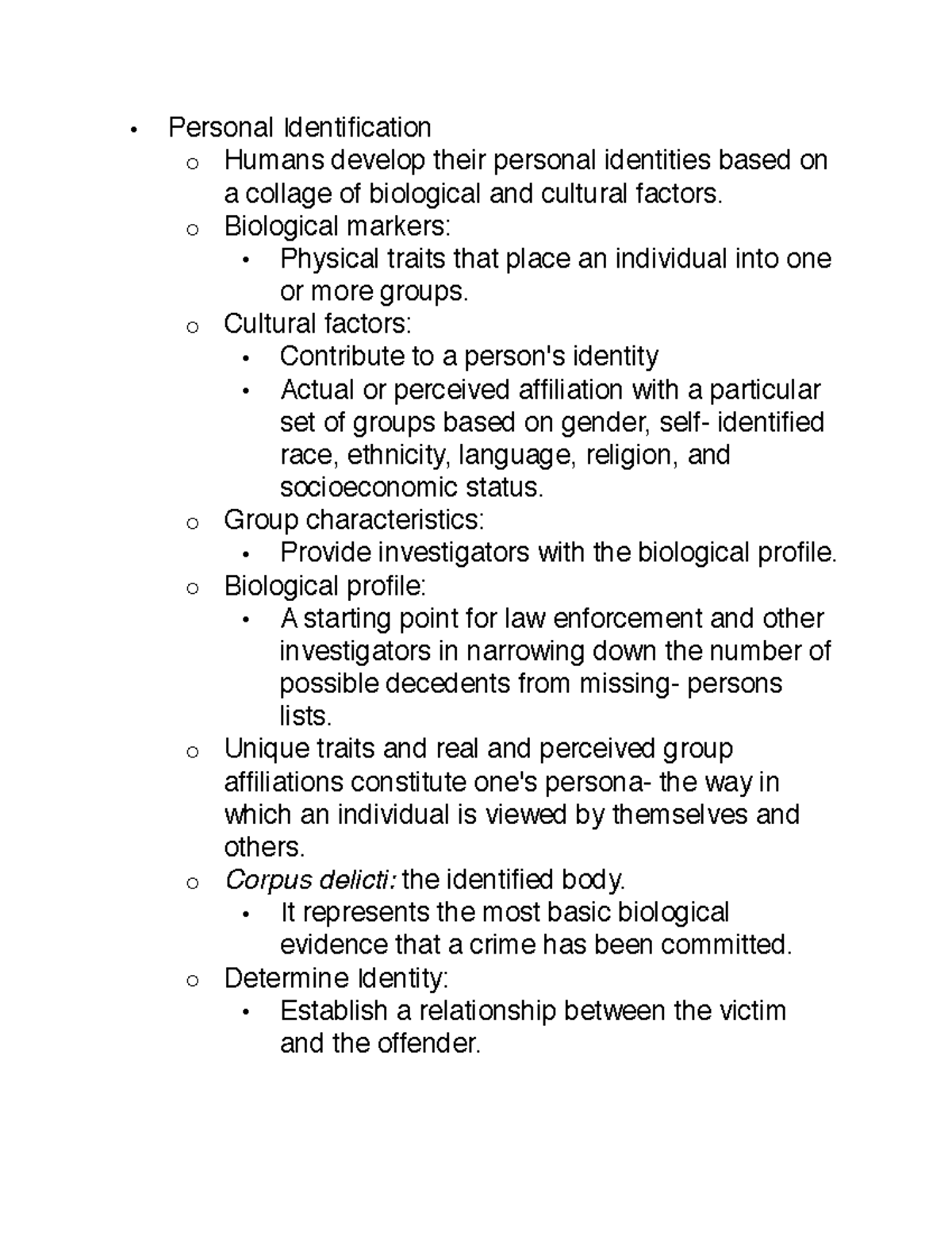 Ch 10 Notes - Summary Bare Bones - Personal Identification Humans ...