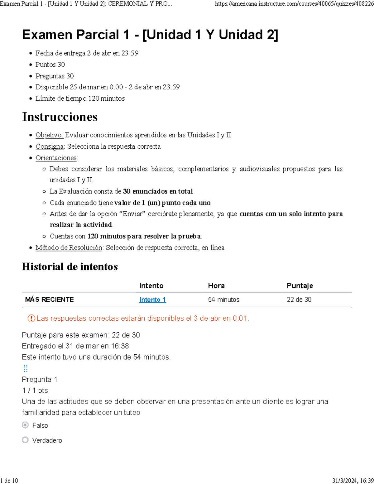 Examen Parcial 1 - [Unidad 1 Y Unidad 2] Ceremonial Y Protocolo - Examen Parcial 1 - [Unidad 1 Y ...
