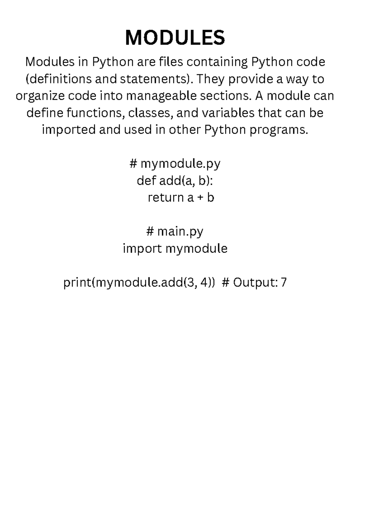Python basics 2 - Modules in Python are files containing Python code (definitions and statements ...