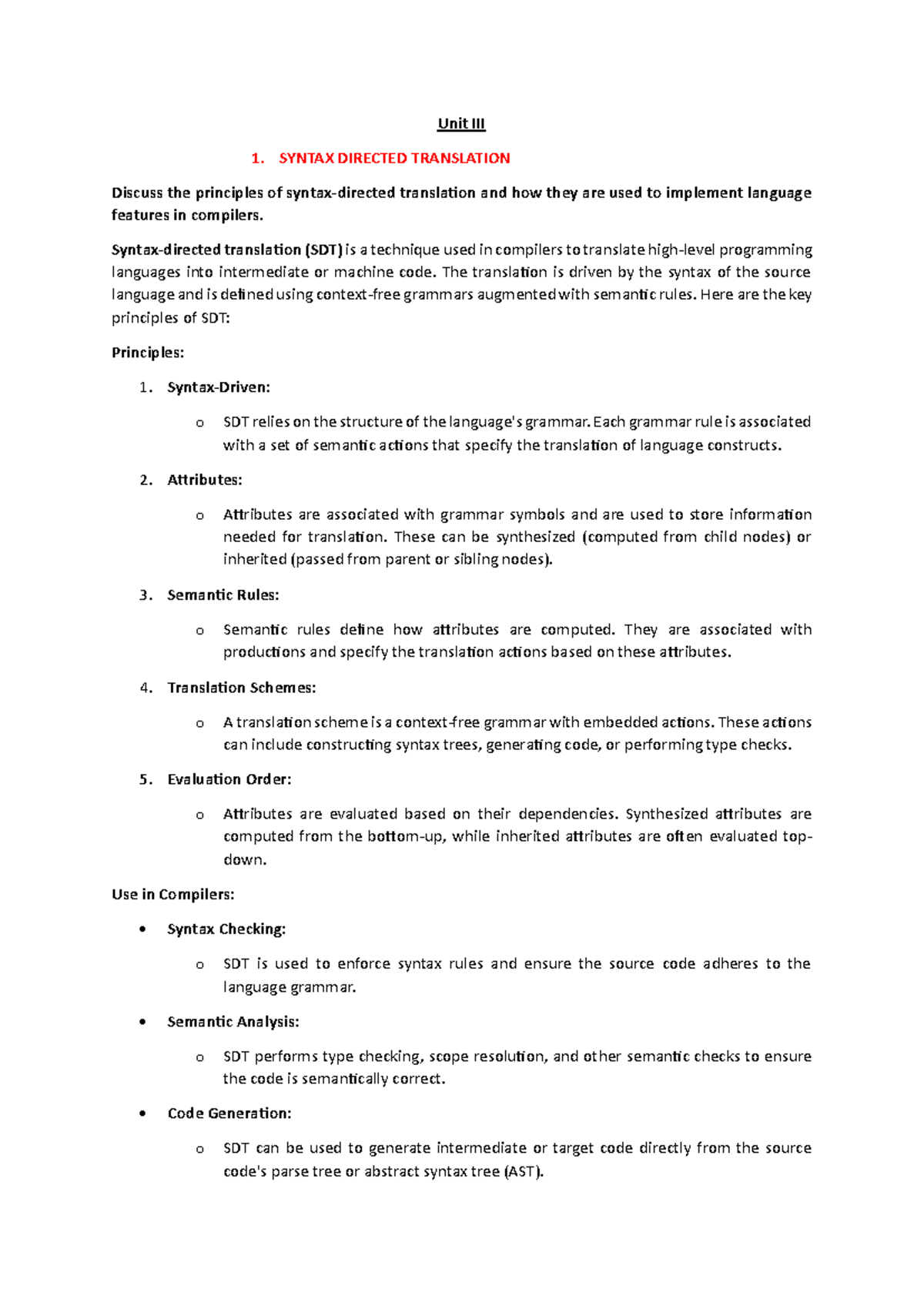 CTCD UNIT 3 - unit 3 of compiler design - Unit III SYNTAX DIRECTED TRANSLATION Discuss the - Studocu