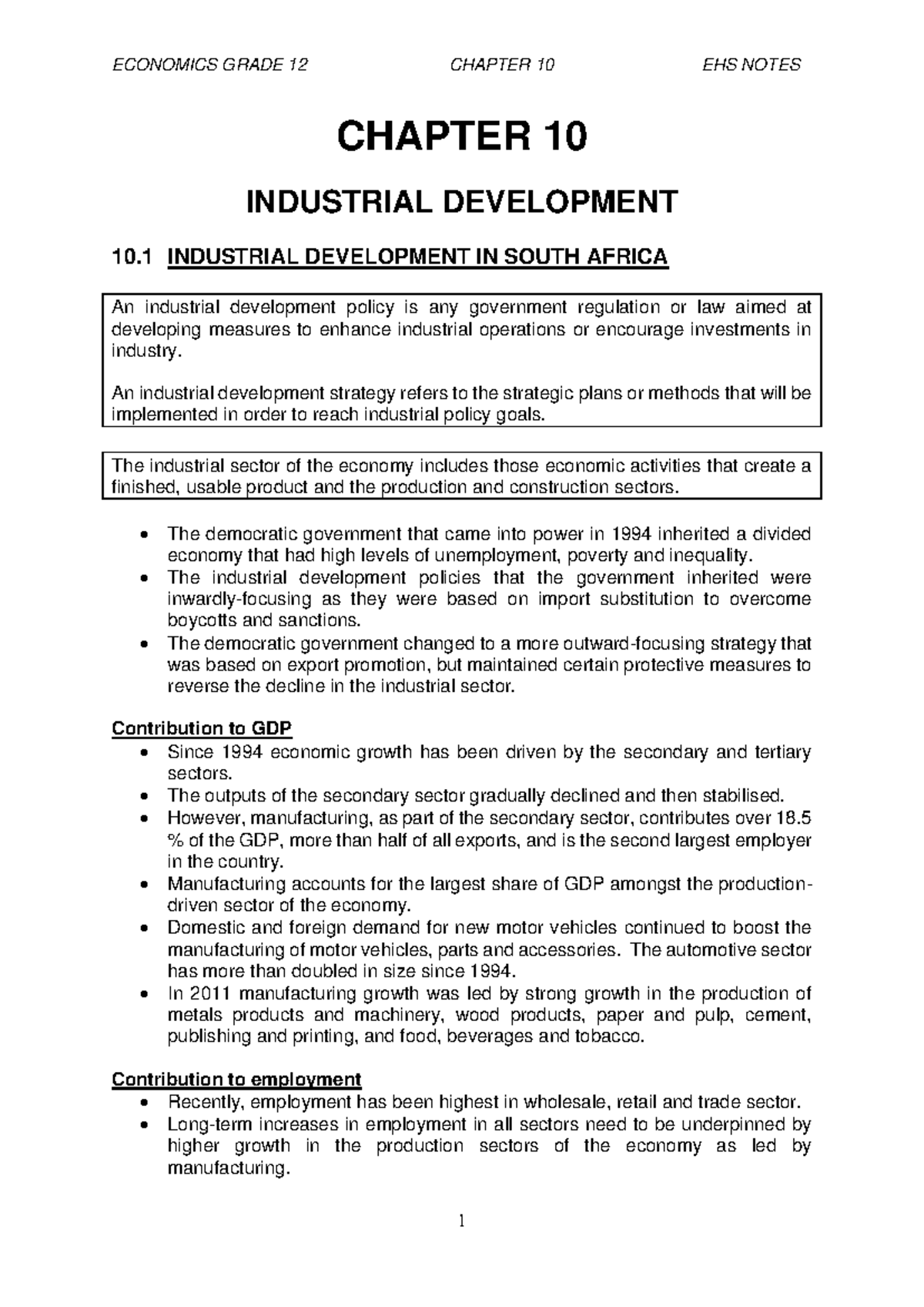 Chapter 10- Industrial Development - CHAPTER 10 INDUSTRIAL DEVELOPMENT 10 INDUSTRIAL DEVELOPMENT ...