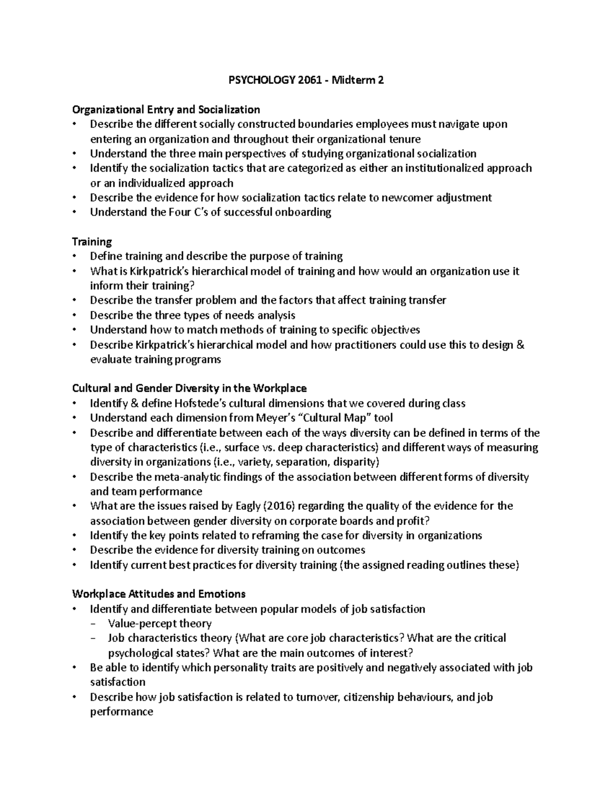 Midterm 2 Review Questions Psychology 2061 Midterm 2 Organizational Entry And Socialization