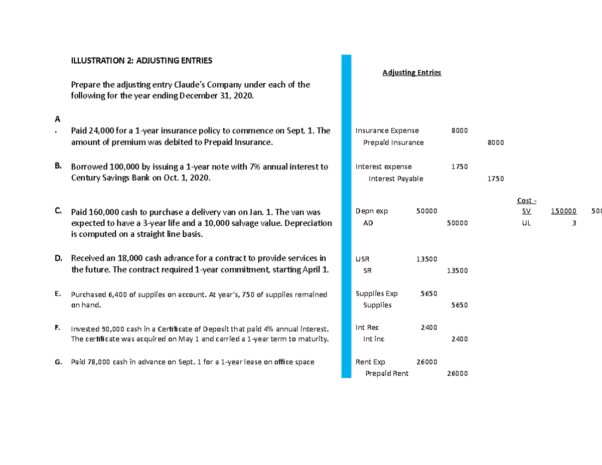 Chapter 1 Illustration 2 Adjusting Entries - ILLUSTRATION 2: ADJUSTING ...