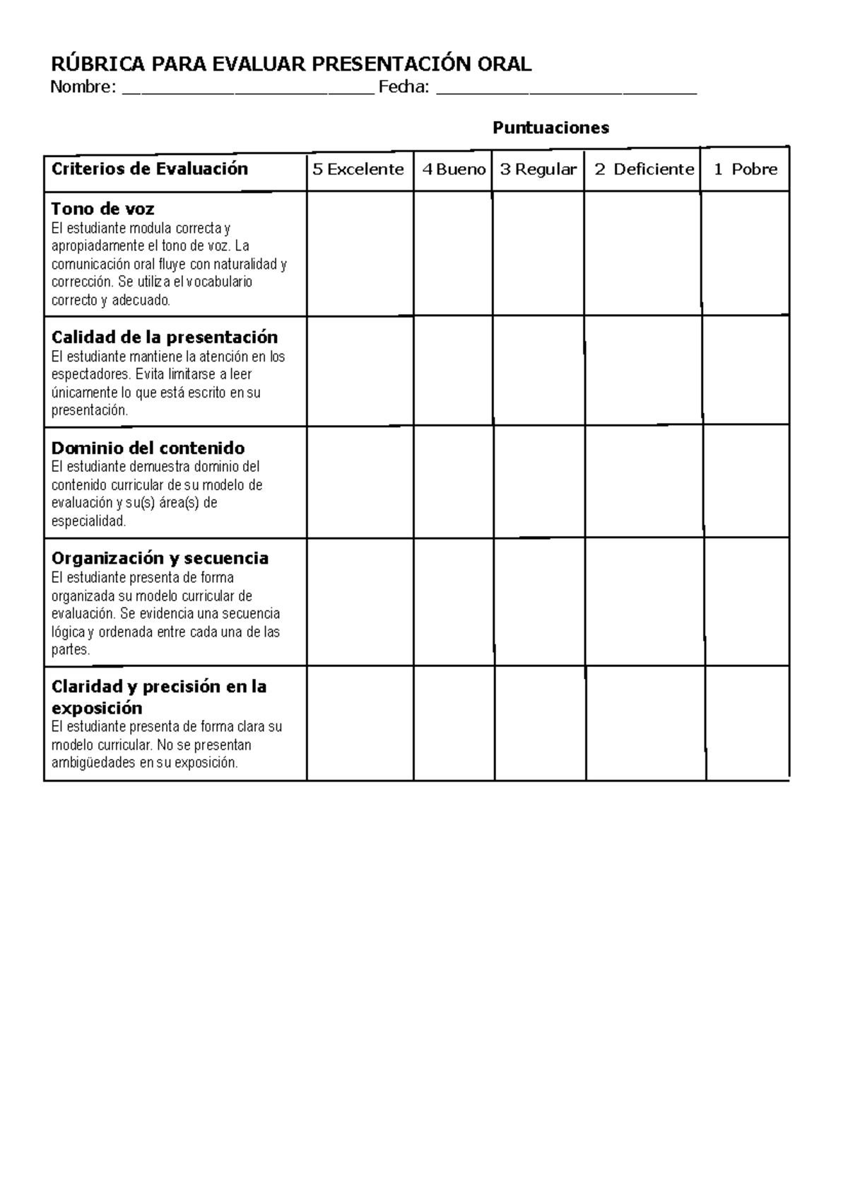 Rúbricas para evaluar exposición oral y trabajo en equipo - RÚBRICA ...