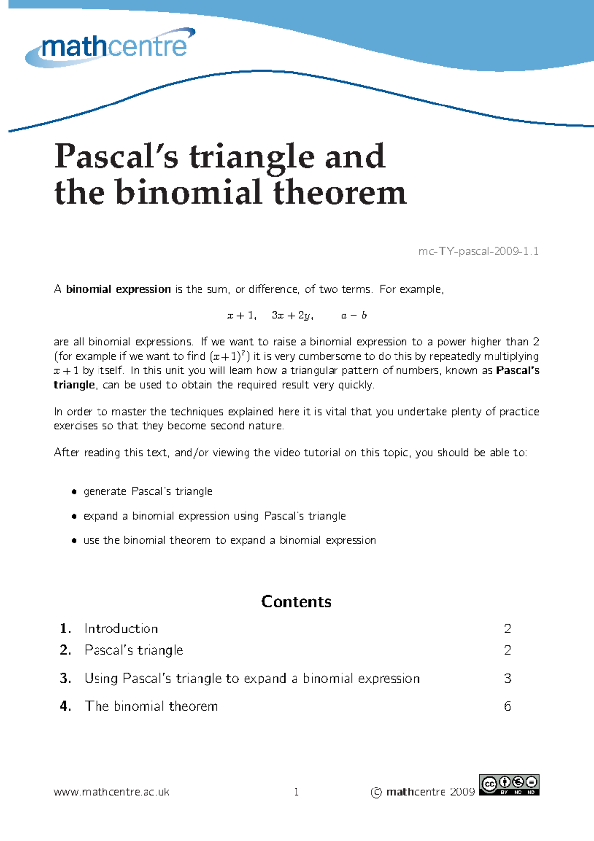 Mathics - Pascal’s triangle and the binomial theorem mc-TY-pascal-2009 ...