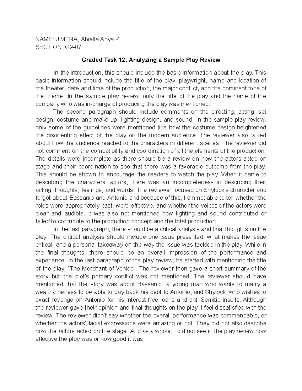 Graded Task Twelve - NAME: JIMENA, Abiella Anya P. SECTION: G9- Graded ...