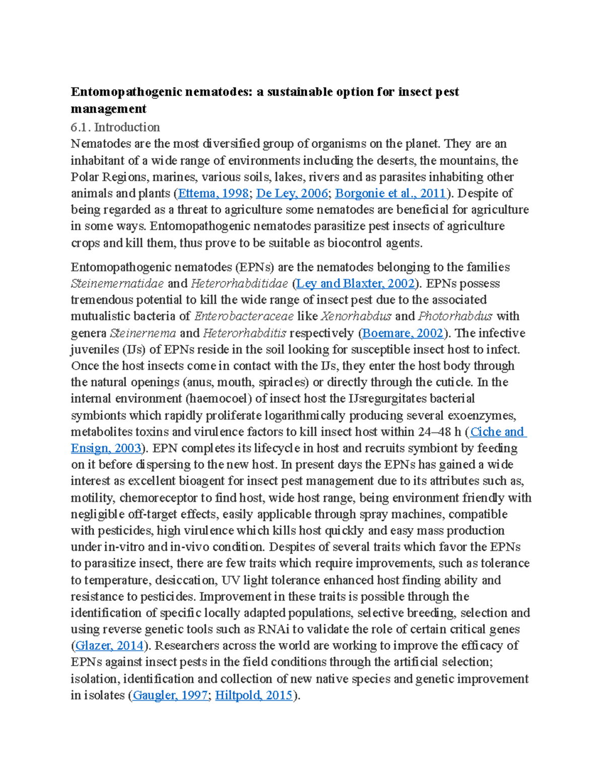 Entomopathogenic nematodes and a sustainable option for insect pest management ...