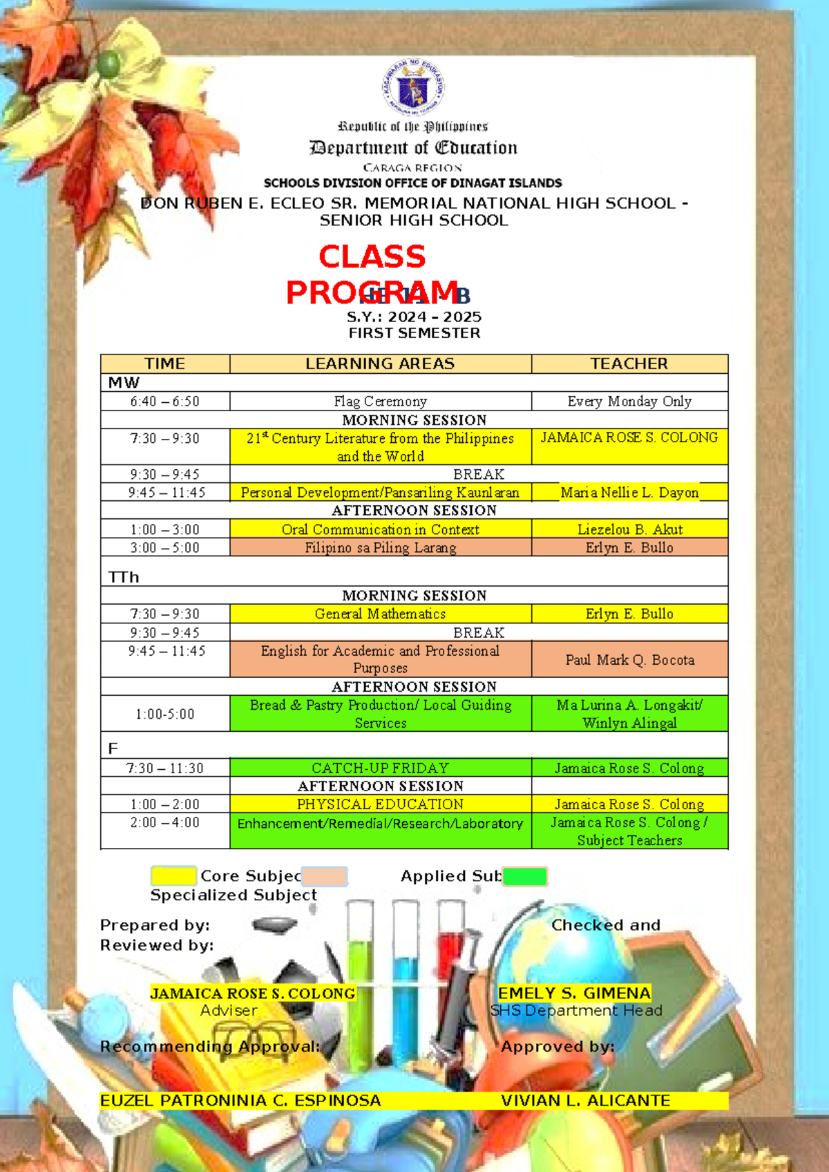 Class- Program-ICT11A - DON RUBEN E. ECLEO SR. MEMORIAL NATIONAL HIGH ...