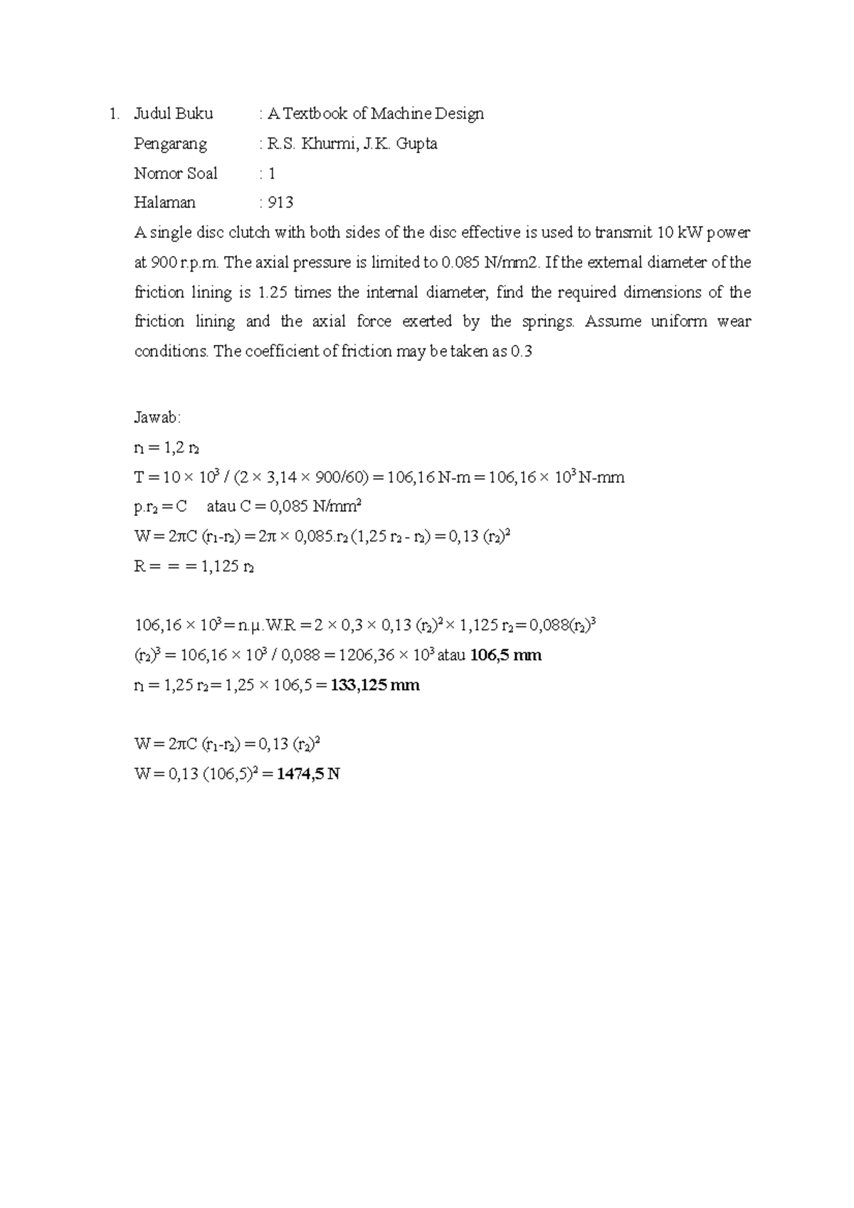 Tugas Kopling - Judul Buku : A Textbook of Machine Design Pengarang : R ...