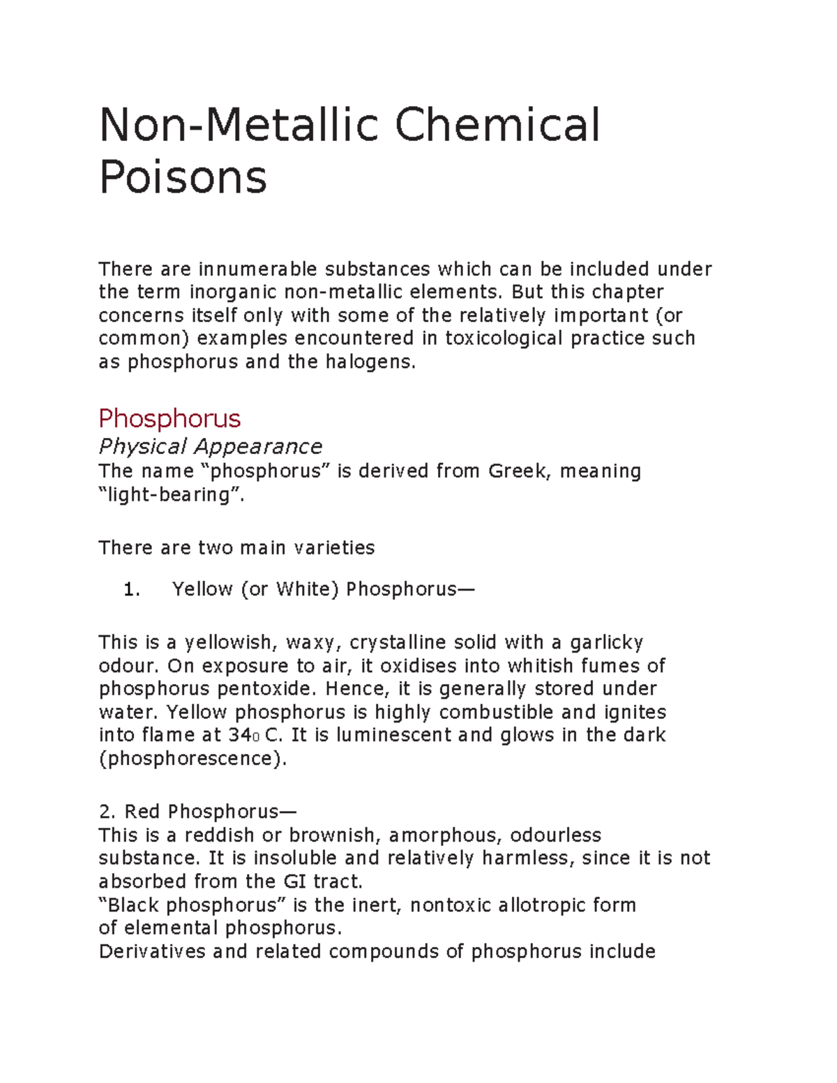 Phosphorus - Non-Metallic Chemical Poisons There are innumerable ...