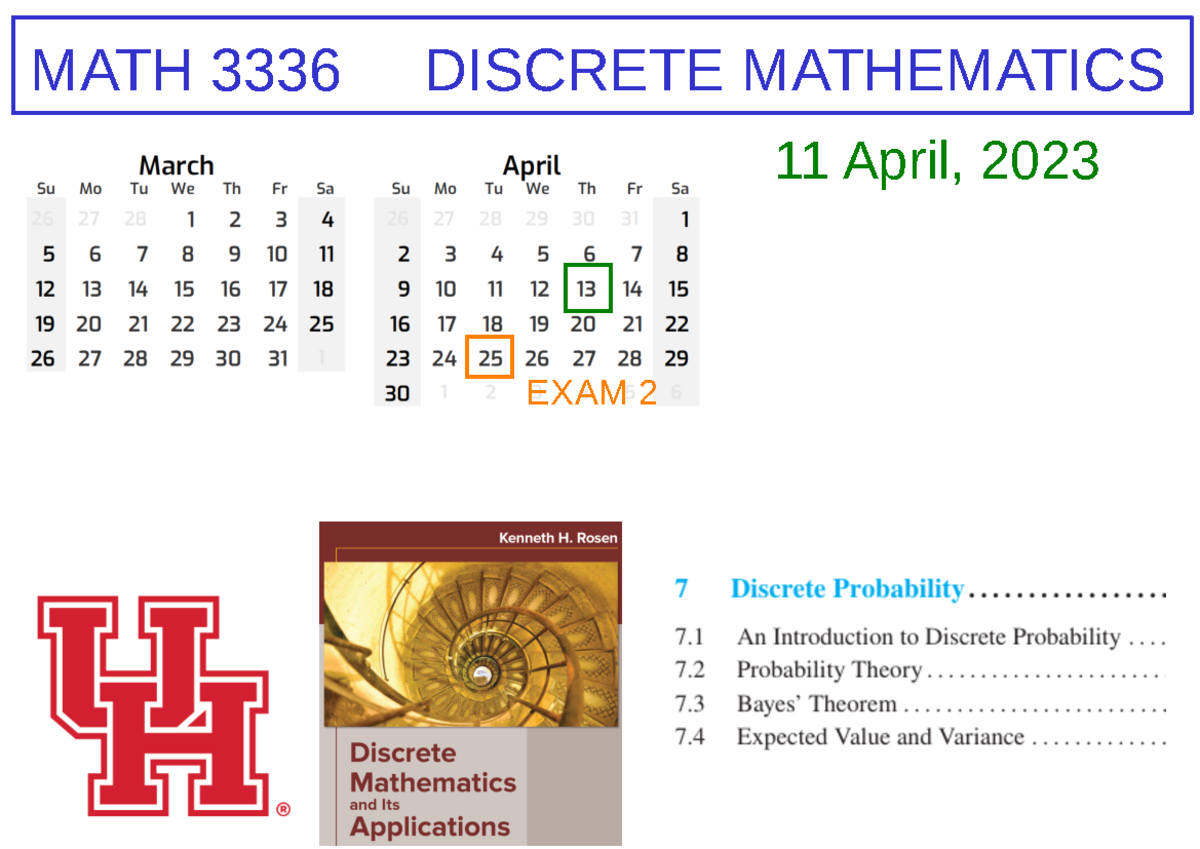 MATH 3336A 2023-04-13 Lecture 22 - CHEM 3105 - MATH 3336 DISCRETE ...