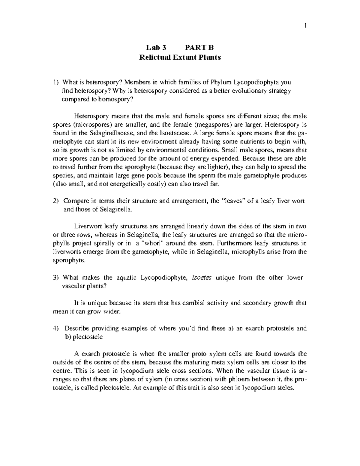 LAB 3 Part B(1201)) 2 - 1 Lab 3 PART B Relictual Extant Plants What is ...