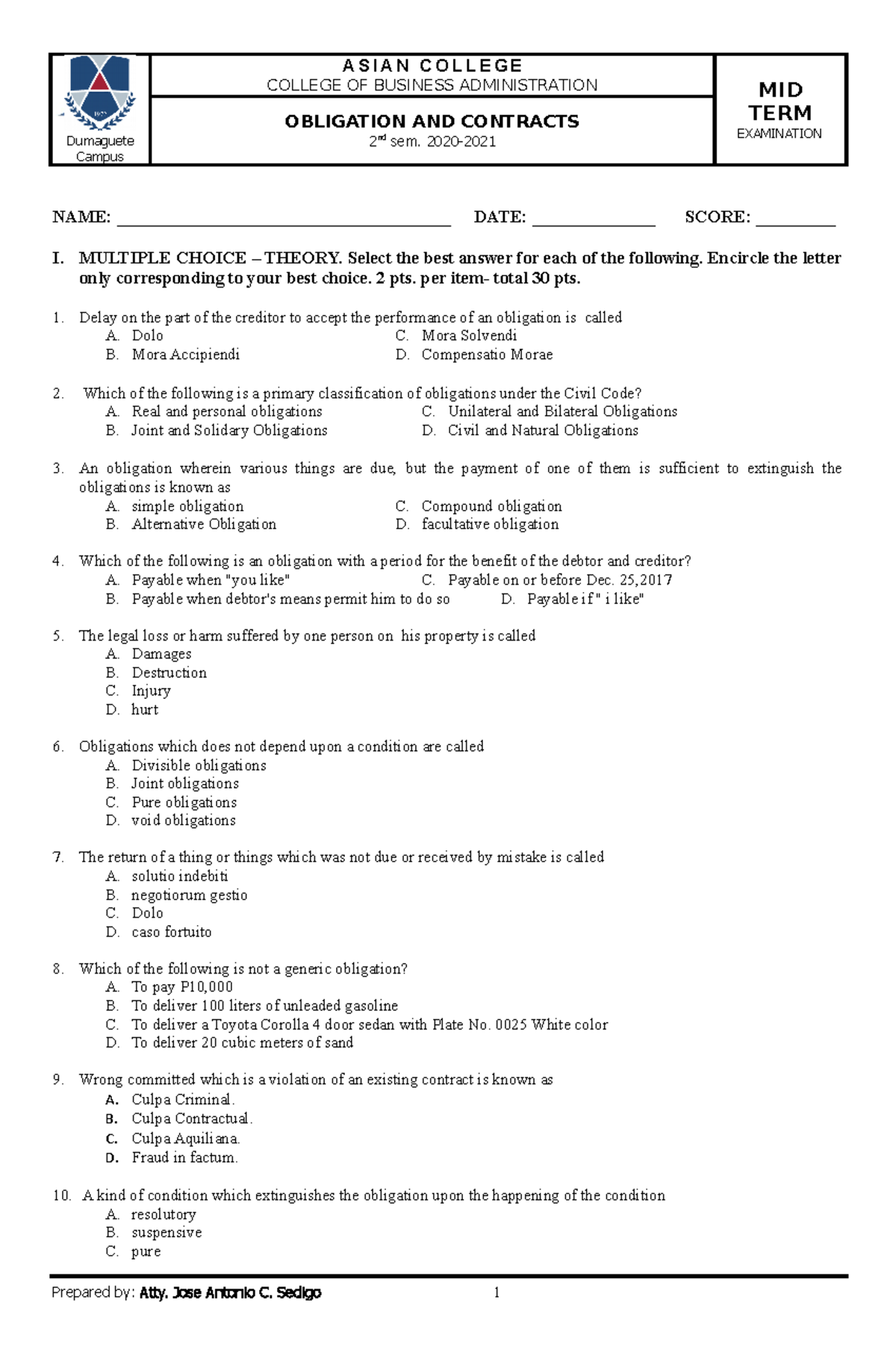 Mterm-acsat-oblicon 2nd sem 2020-2021 - International Business - West ...