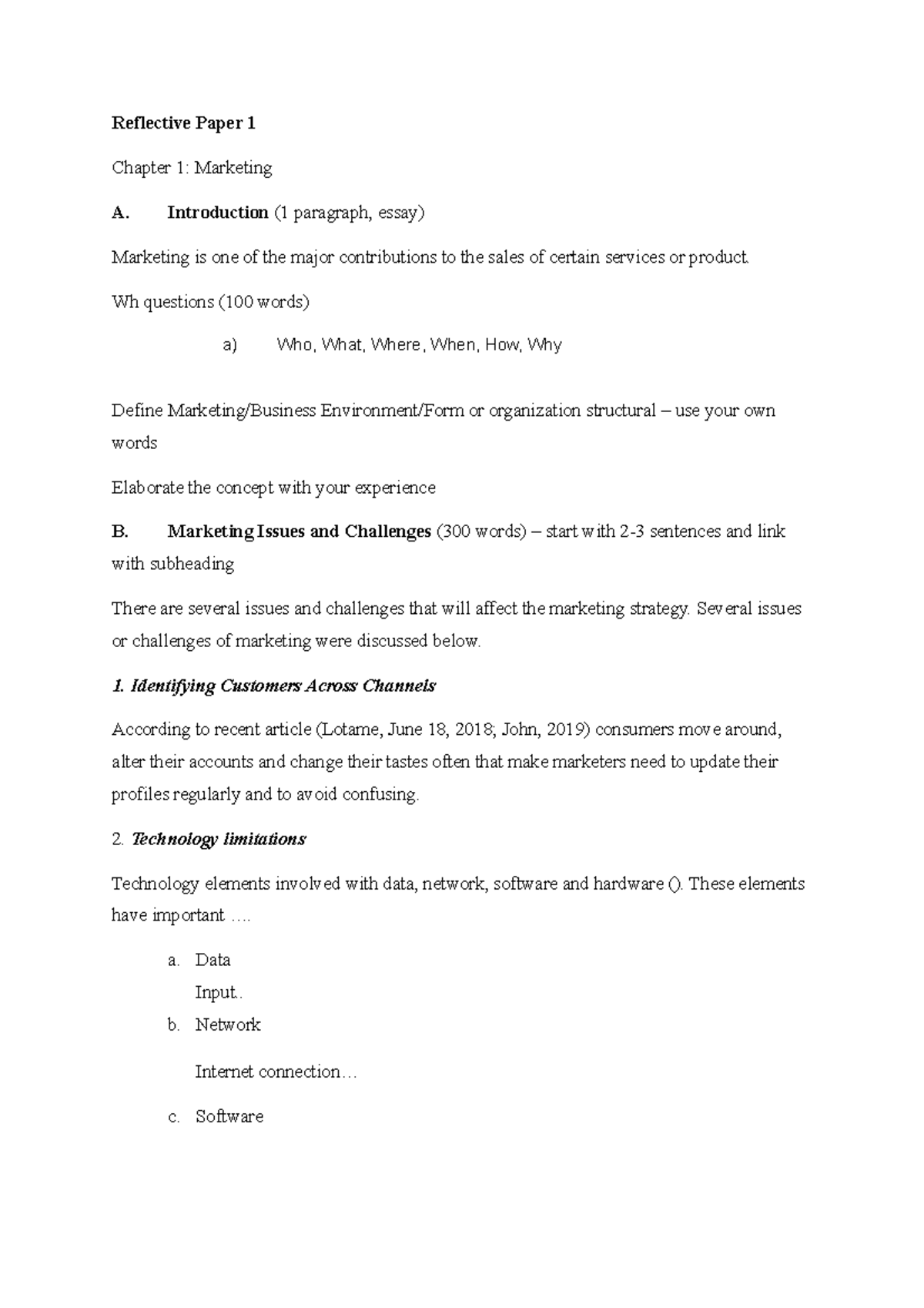 Sample Reflective Paper 1 - Reflective Paper 1 Chapter 1: Marketing A ...