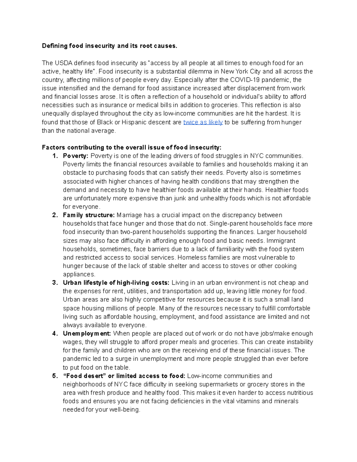 Food Security Blog - Defining food insecurity and its root causes. The ...