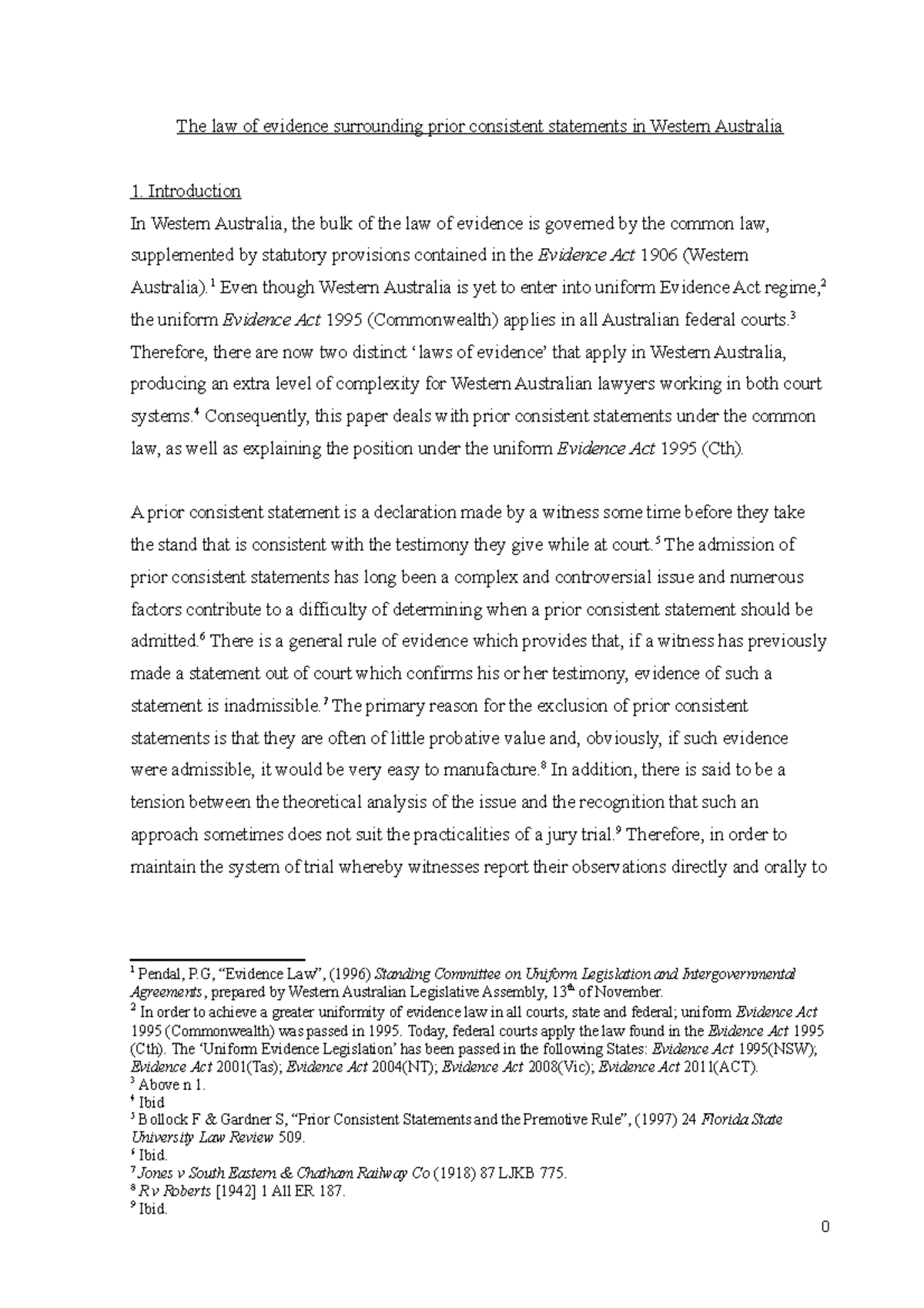 paper on Prior Consistent Statements - LLB352 - Murdoch - Studocu