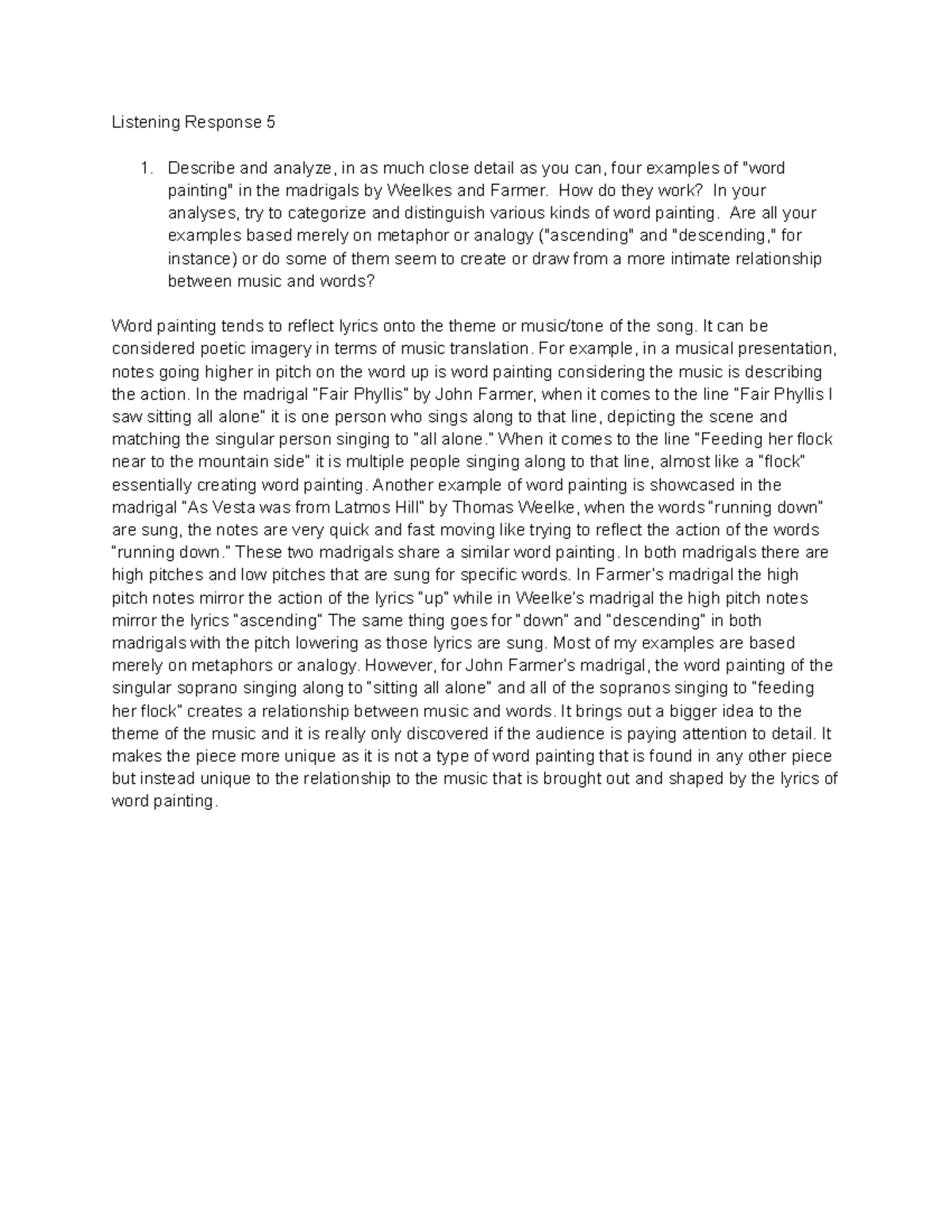 Listening Response 5 - Notes for final - Listening Response 5 1 ...