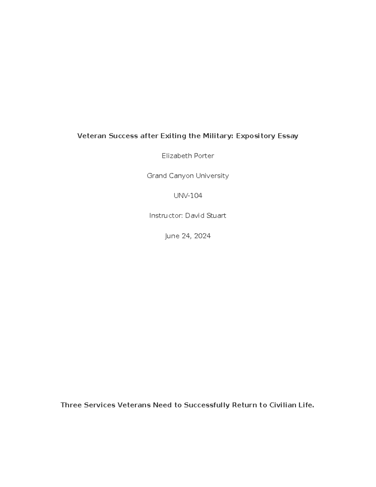 Final Essay-end of course essay on APA format - Veteran Success after ...