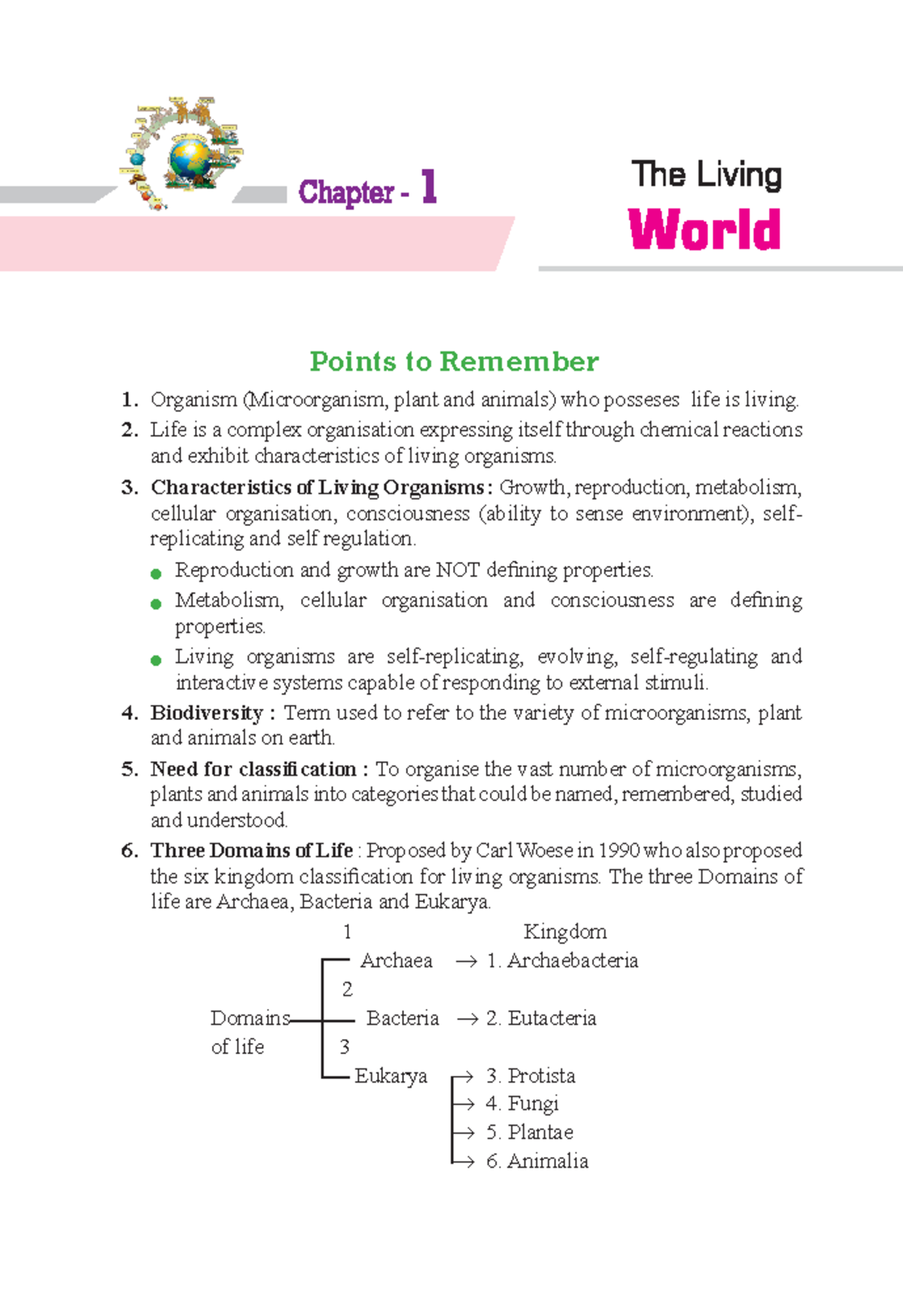 11th Biology Short Notes - Points to Remember 1. Organism ...
