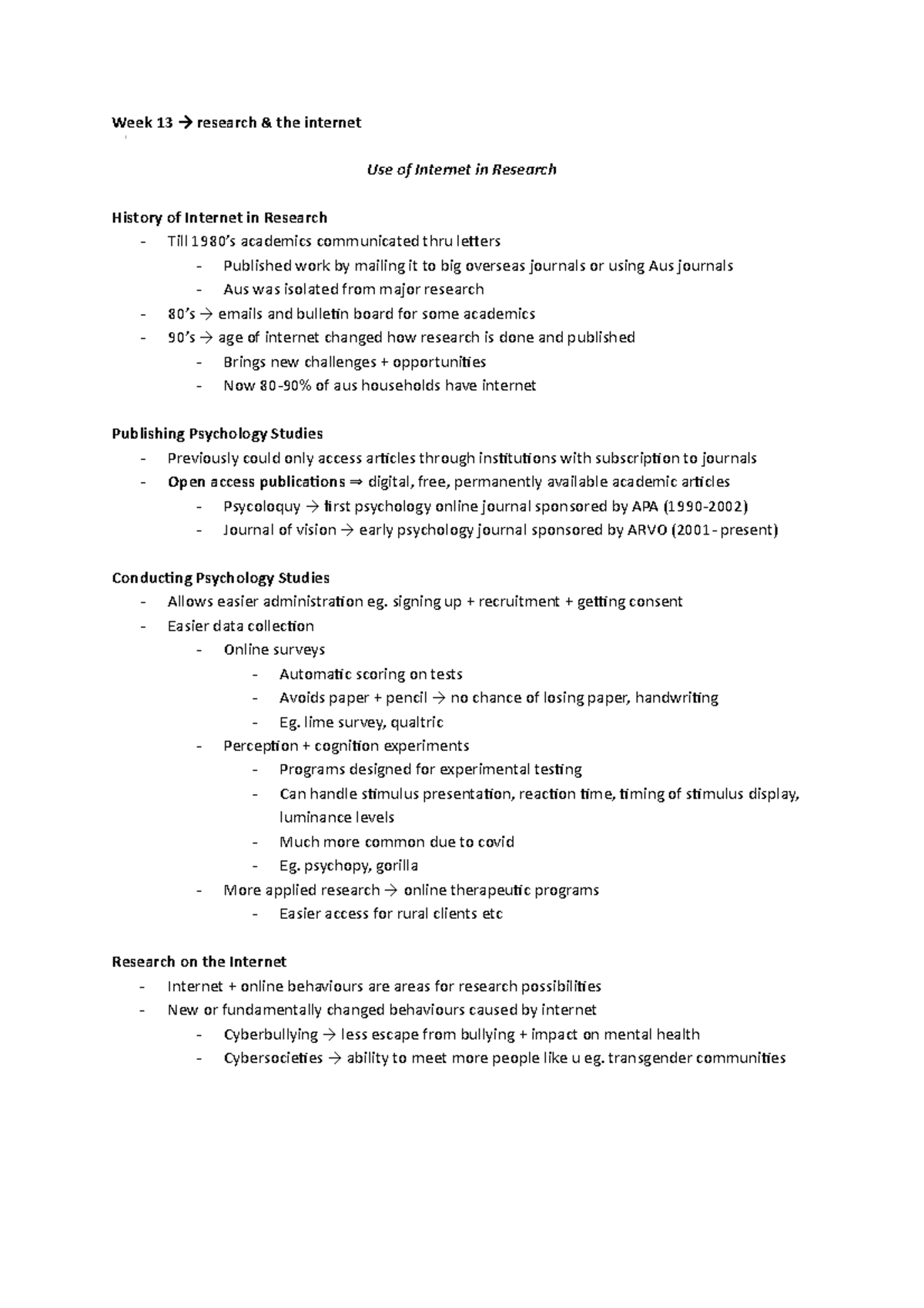 Week 13 - Lecture notes week 13 sem 2 2022 - Week 13 → research & the ...