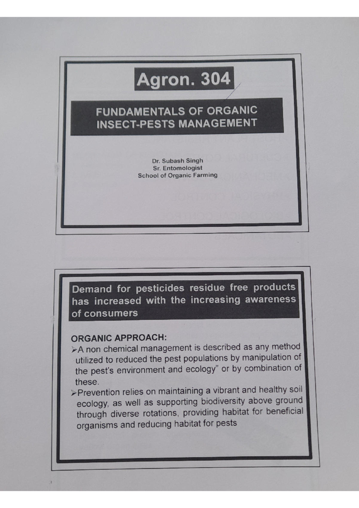Agron 304 notes - Organic farming - Agron. 304 FUNDAMENTALS OF ORGANIC ...