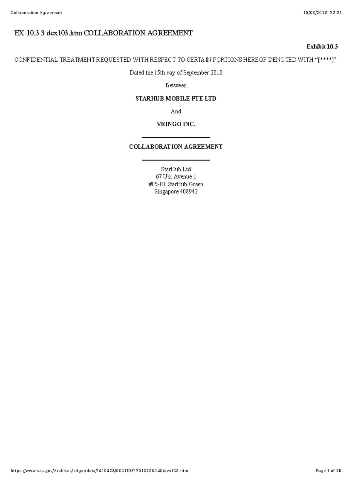 Sample-Collaboration-Agreement - EX-10 3 dex103 COLLABORATION AGREEMENT ...
