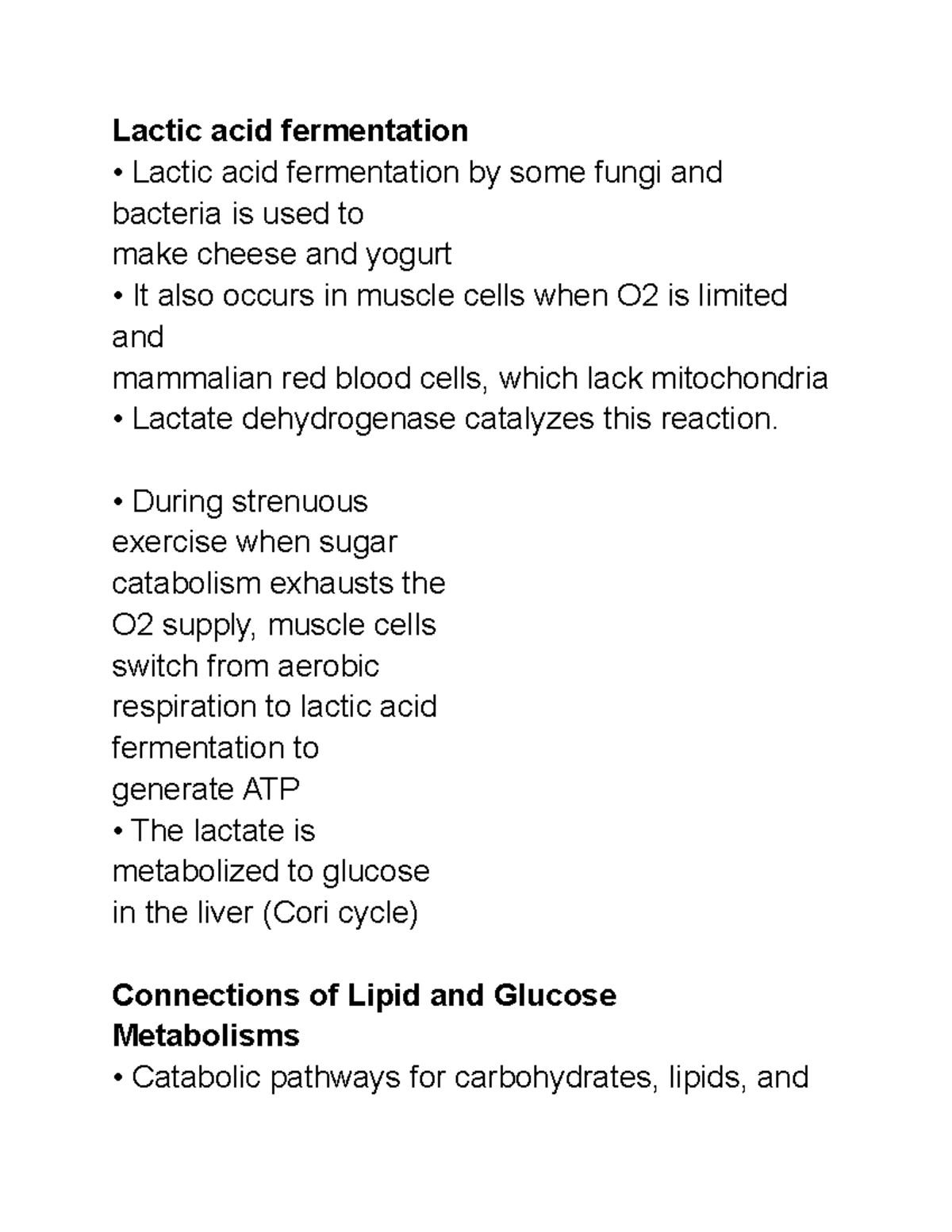BIOL 1345 Module 6 Cellular Respiration - Lactic acid fermentation ...