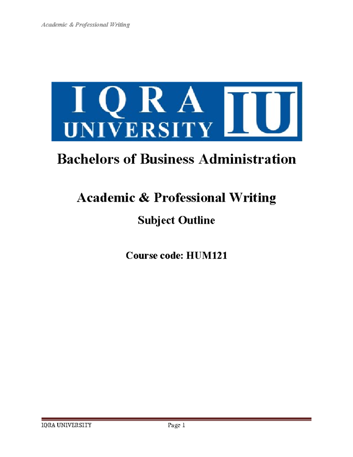 Academic Professional Writing - Course Outline - Bachelors of Business ...