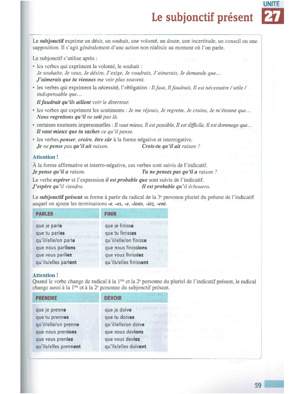 Le subjonctif-ex - examples and exercises - UNITÉ Le subjonctif présent ...