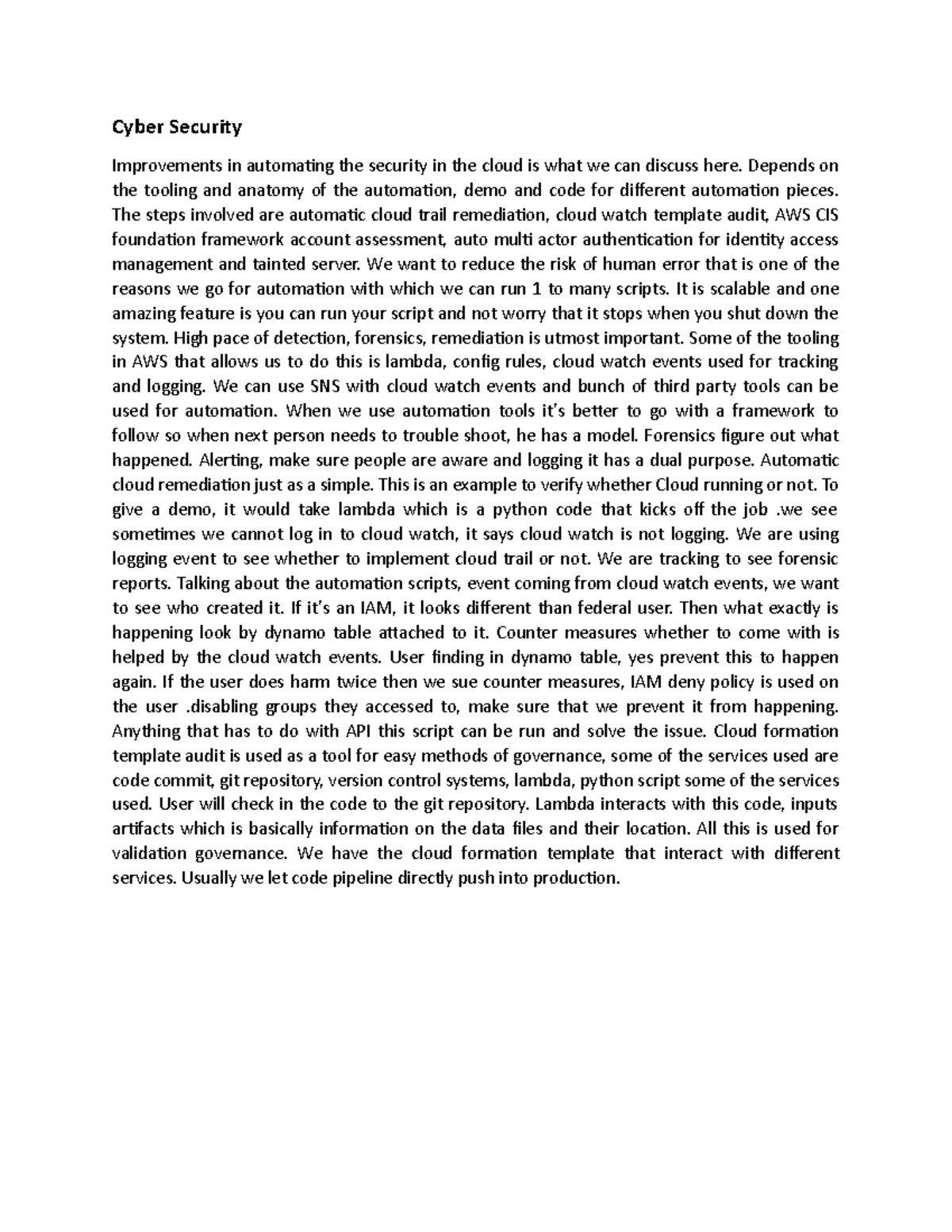 Cyber Security - essay - Cyber Security Improvements in automating the ...