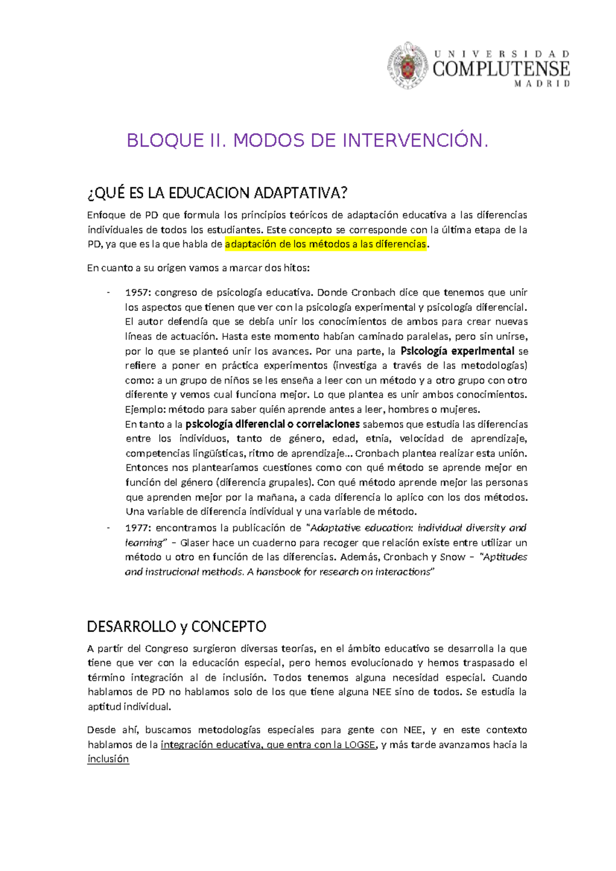 Bloque II - apuntes - BLOQUE II. MODOS DE INTERVENCIÓN. ¿QUÉ ES LA ...