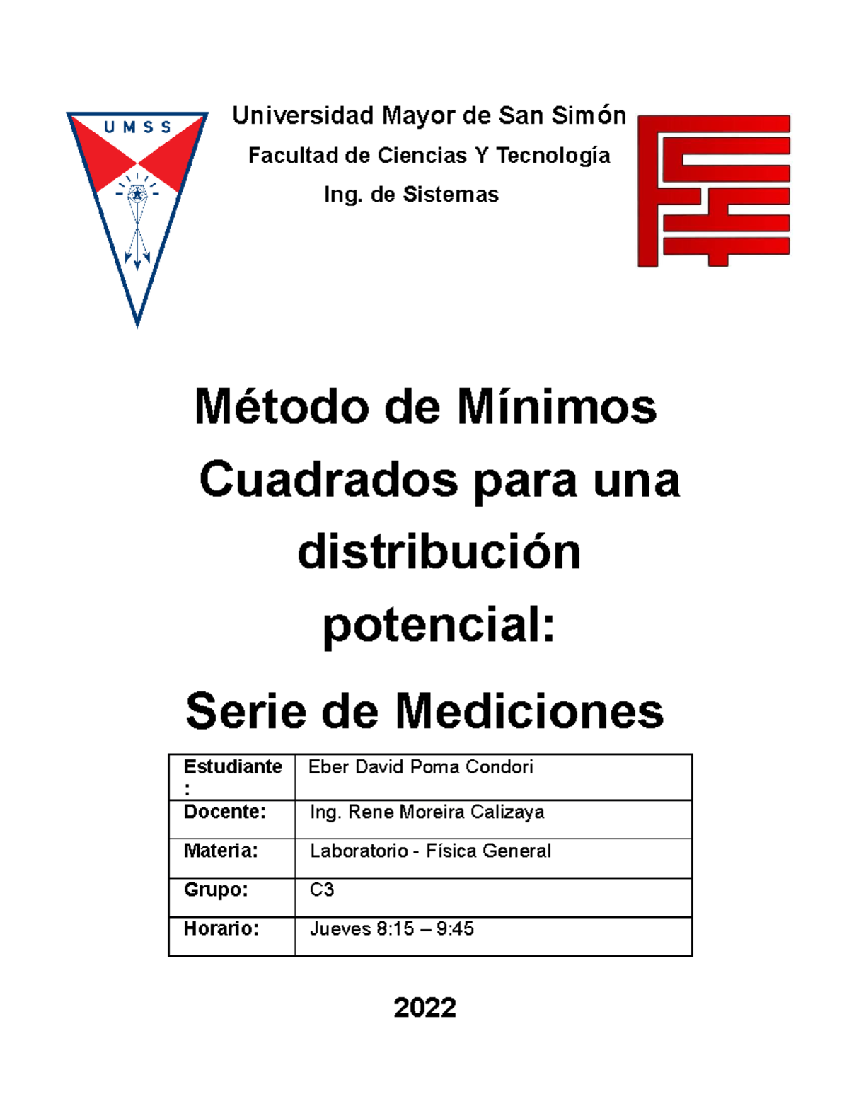 Informe 6 MMC 2 Lab Moreira - Universidad Mayor de San Simón Facultad ...