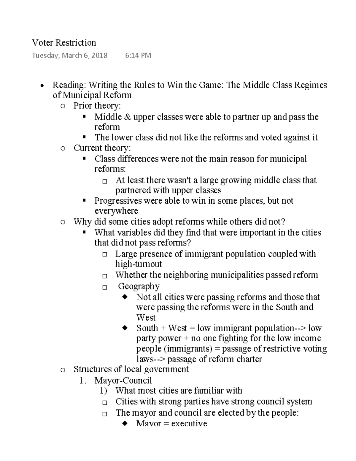 Voter Restriction - Lecture notes 4-5 - Voter Restriction Tuesday ...