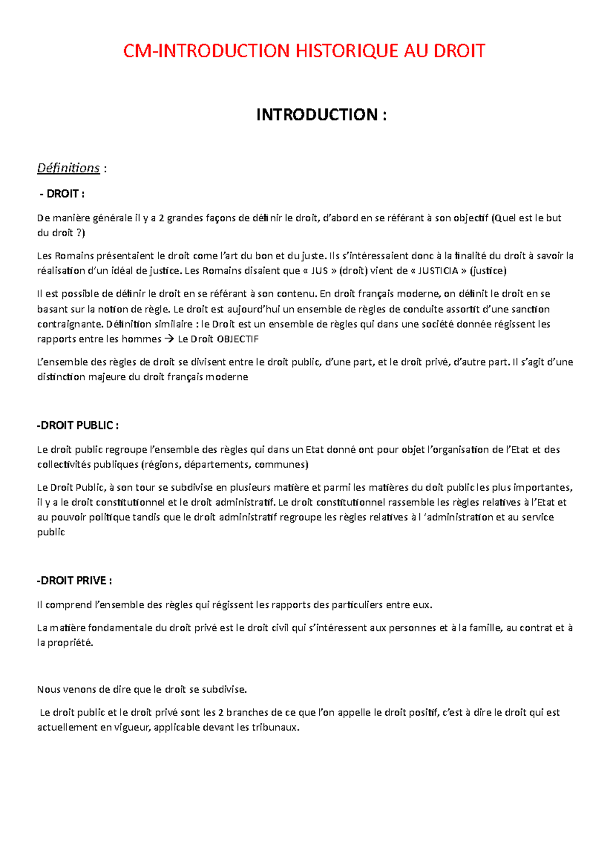 CM Introduction historique au Droit - CM-INTRODUCTION HISTORIQUE AU DROIT INTRODUCTION ...