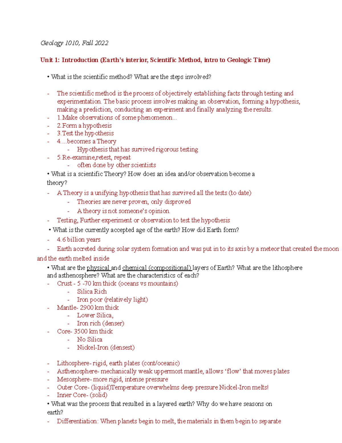 Geo 1010 Exam 1 Study Guide - Geology 1010, Fall 2022 Unit 1 ...