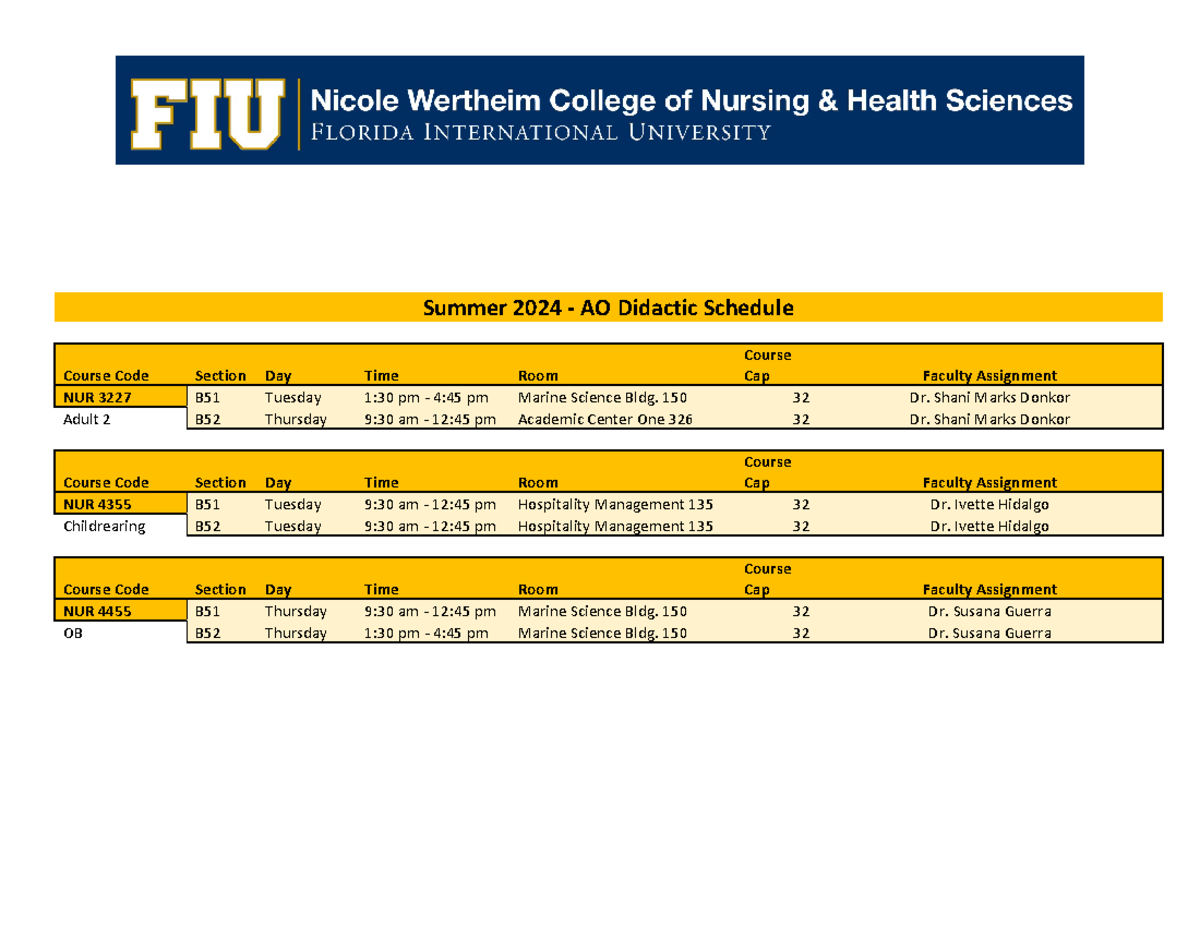 AO - Summer 2024 Course Schedule - Summer 2024 - AO Didactic Schedule ...