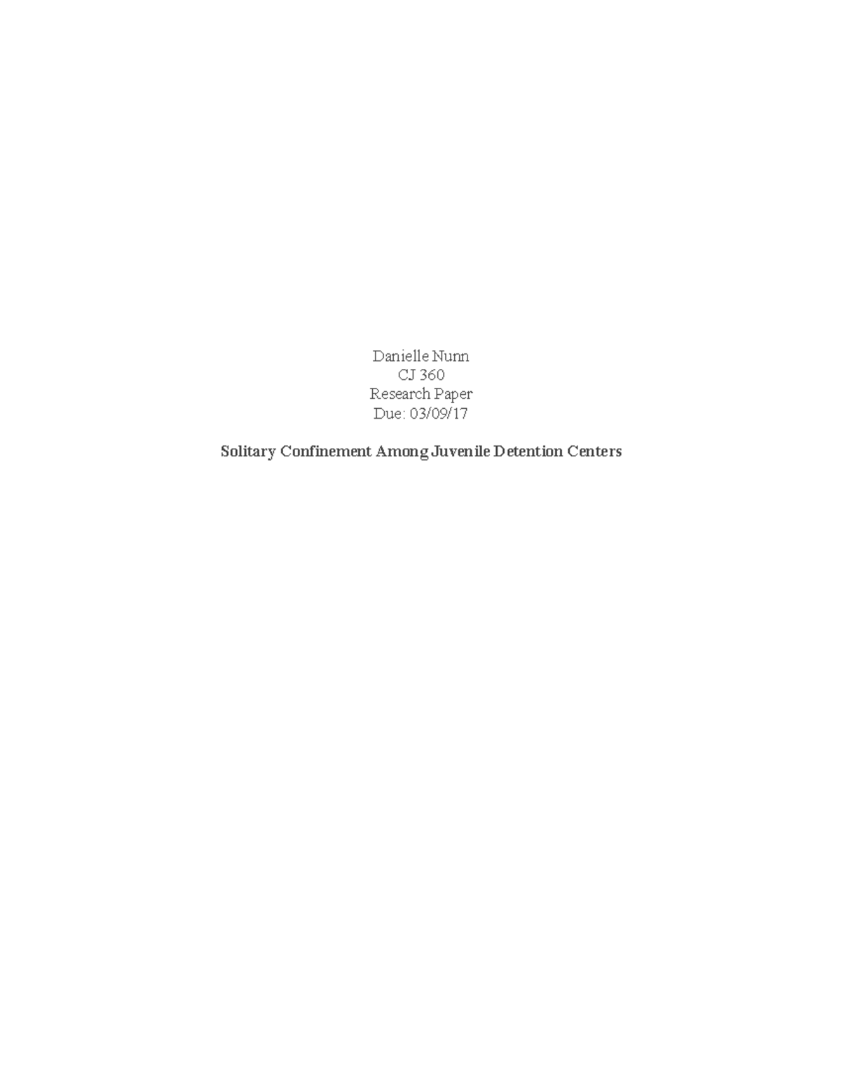 Research Paper- Solitary Confinement among Juvenile Detention Centers ...