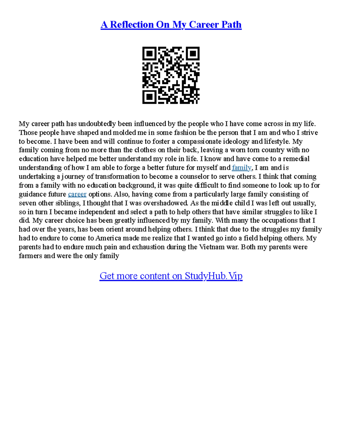 Academic Essay Writing Jobs - A Reflection On My Career Path My career ...