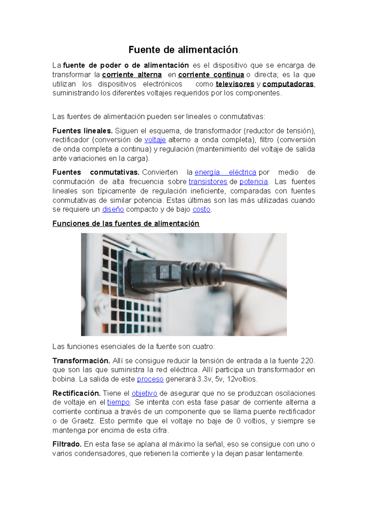 Fuente de alimentación - La fuente de poder o de alimentación es el ...